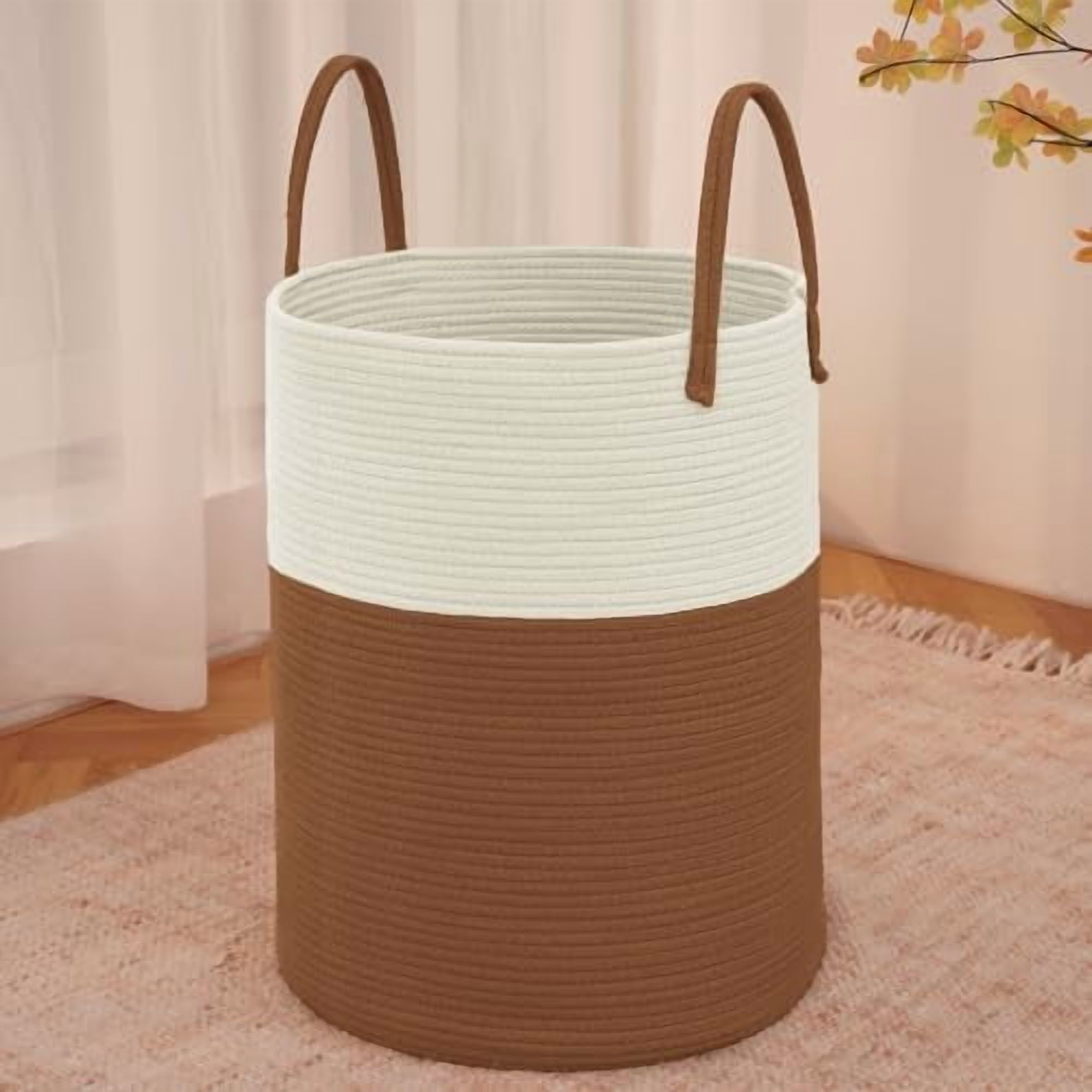 Large Woven Laundry Basket Hamper,80L Cotton Rope Storage Bin for ...