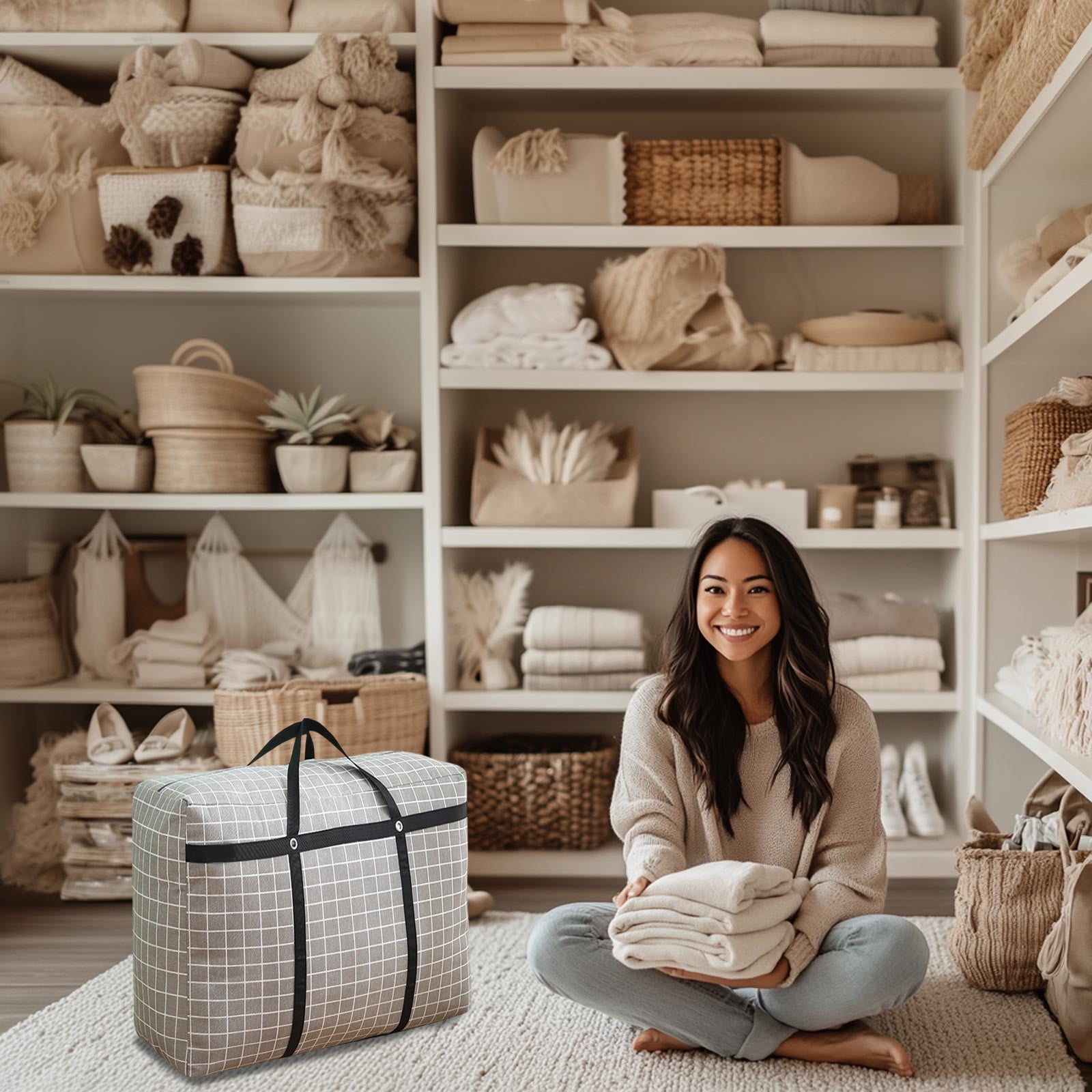 Large Woven Storage Bag, Durable Quilted Luggage, 40L Capacity, Sturdy ...