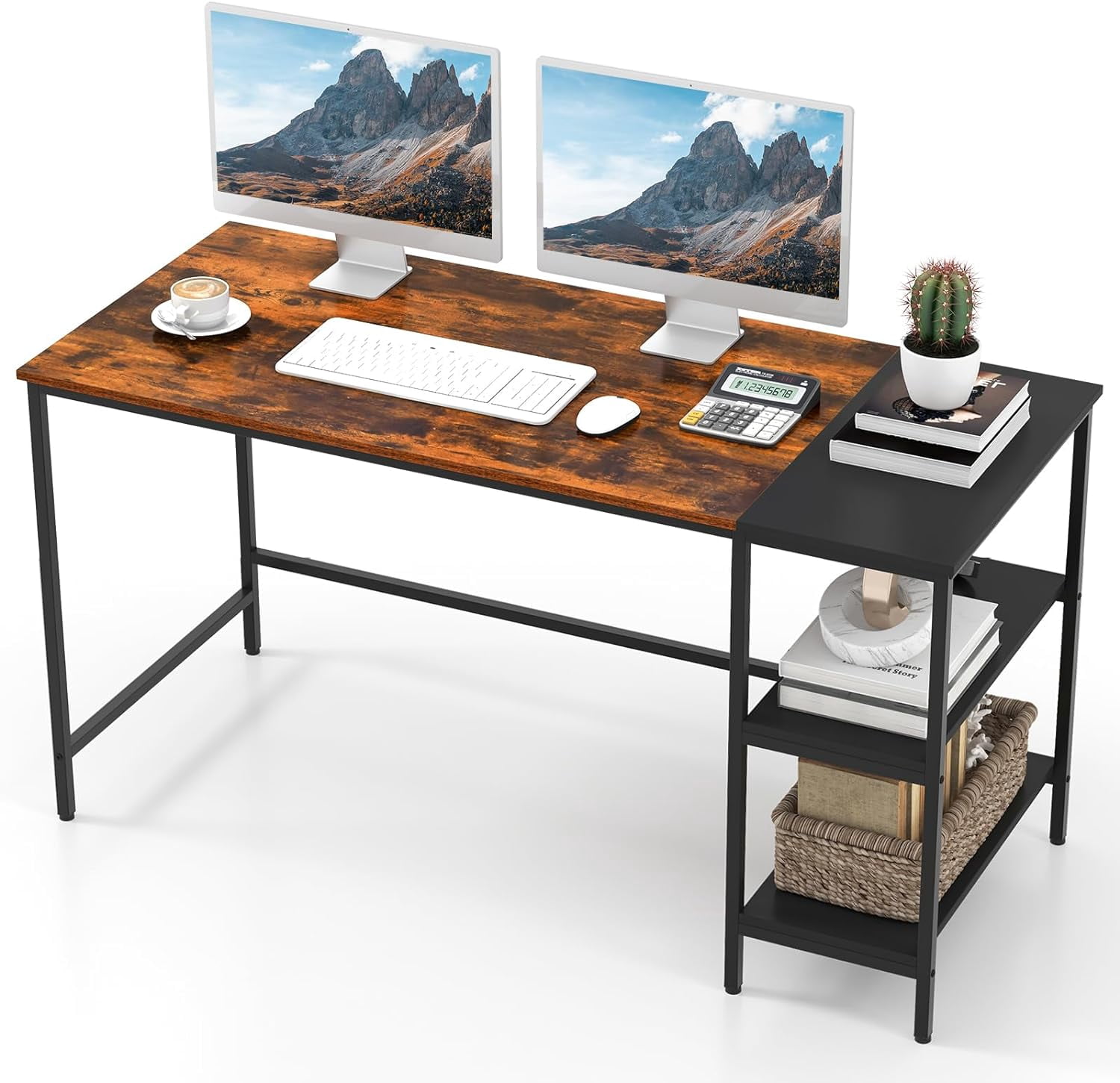 Large Writing Desk with Open Shelves & Steel Frame, 55’’ Computer Desk ...