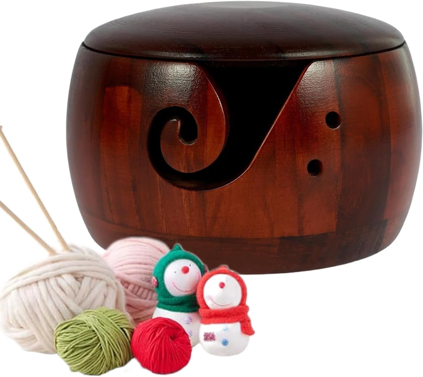 Large Yarn Bowl, Wooden Yarn Bowl with Lid, Knitting Bowl Holder ...