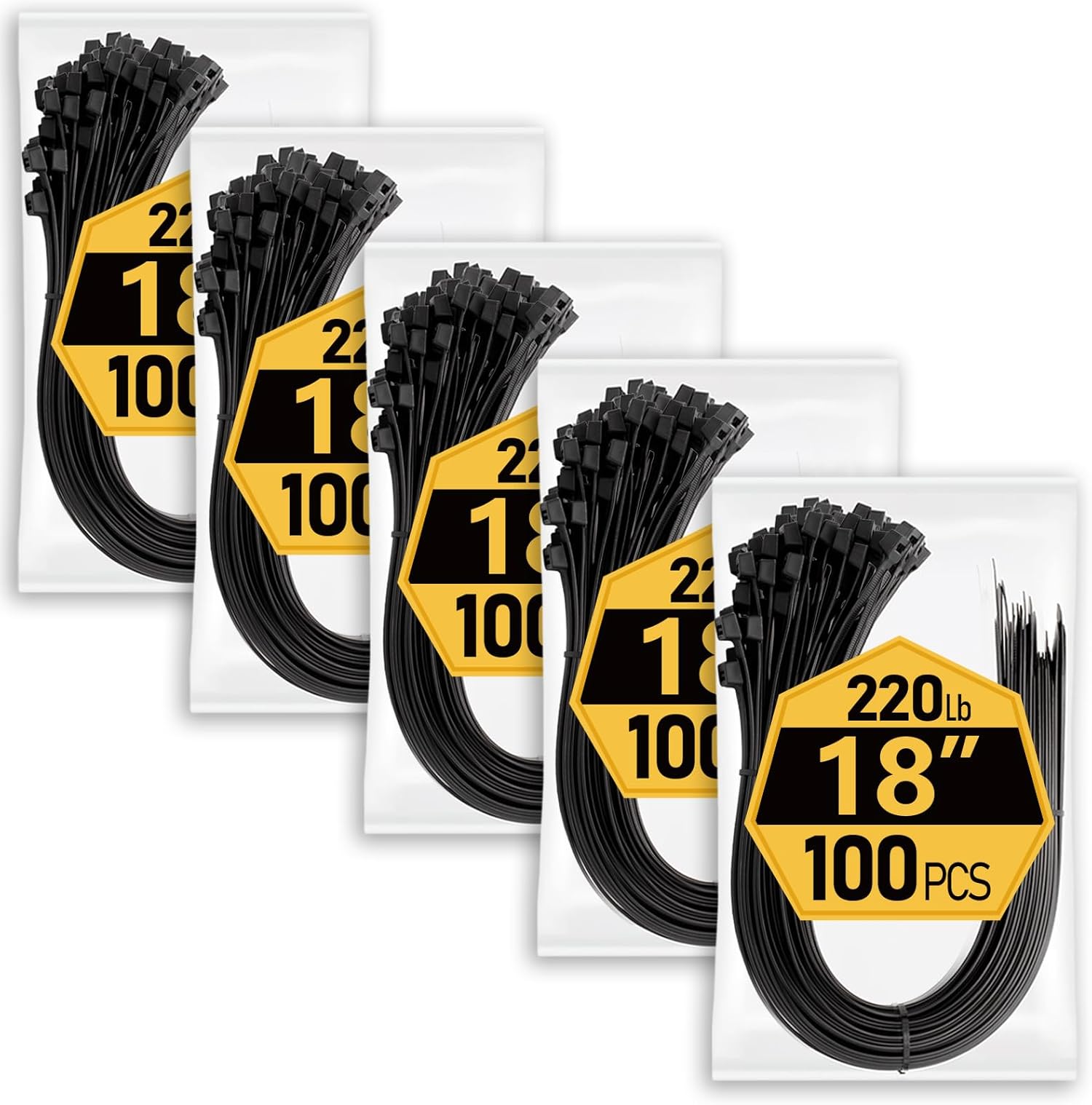 Large Zip Ties Heavy Duty 18 inch (500 Pack), 220 lb Tensile Strength ...