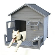 MIDODO Large Dog House Outdoor, Solid Wood Asphalt Roof Dog Kennel with ...