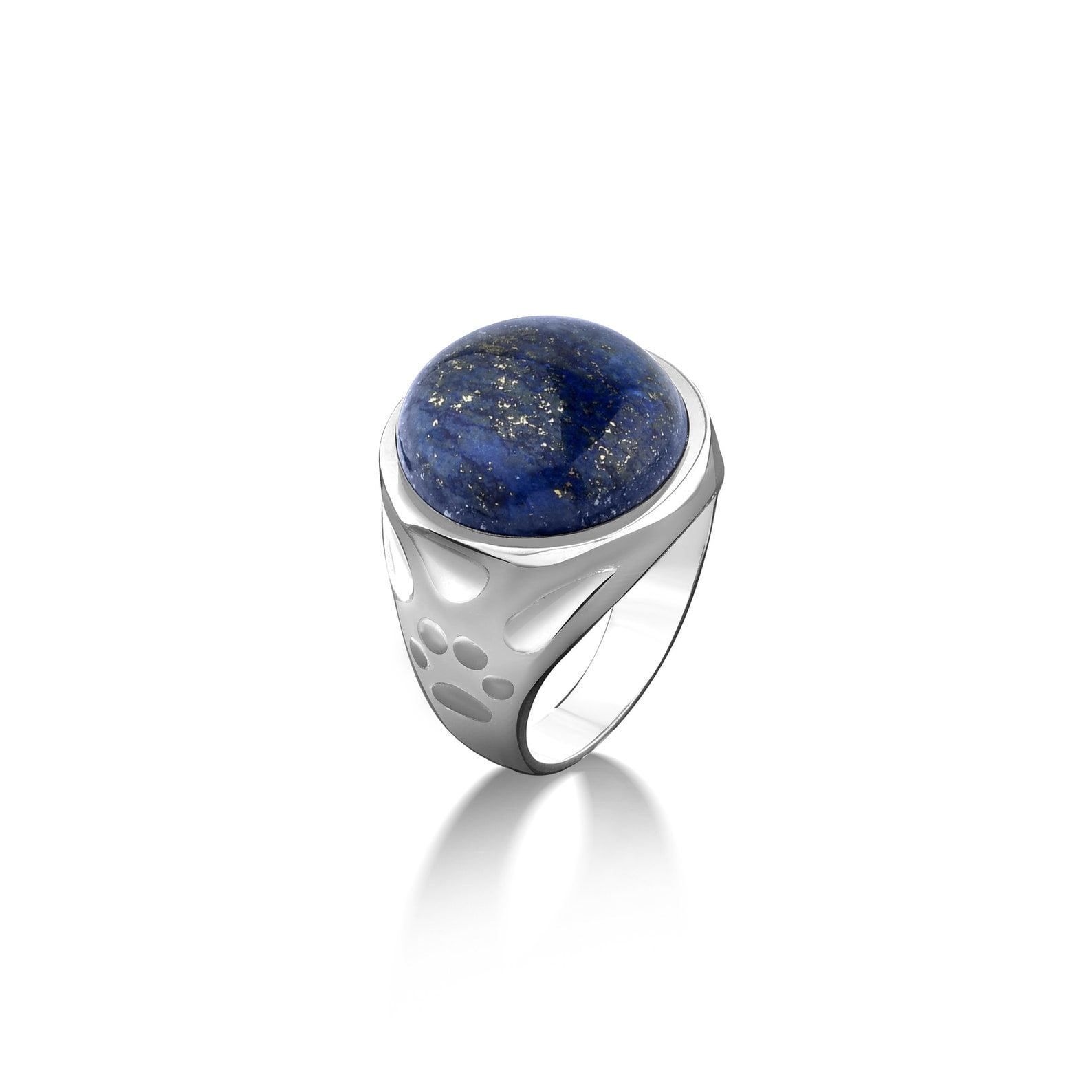 Large blue lapis wolf paw minimalist ring for men, Lapis lazuli ring with wide band for men in ...