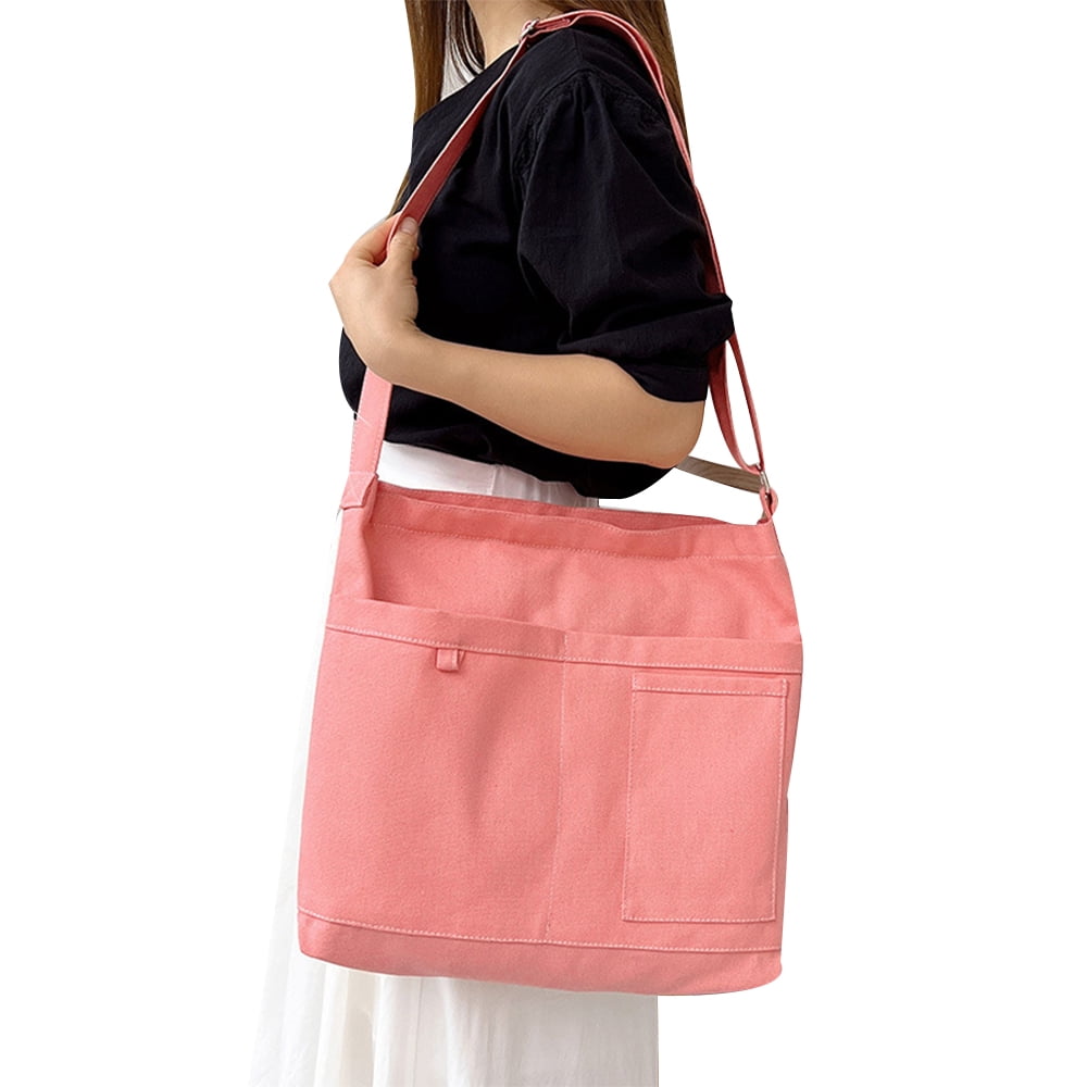 Large-capacity shoulder bag, literary messenger bag, solid color bag ...