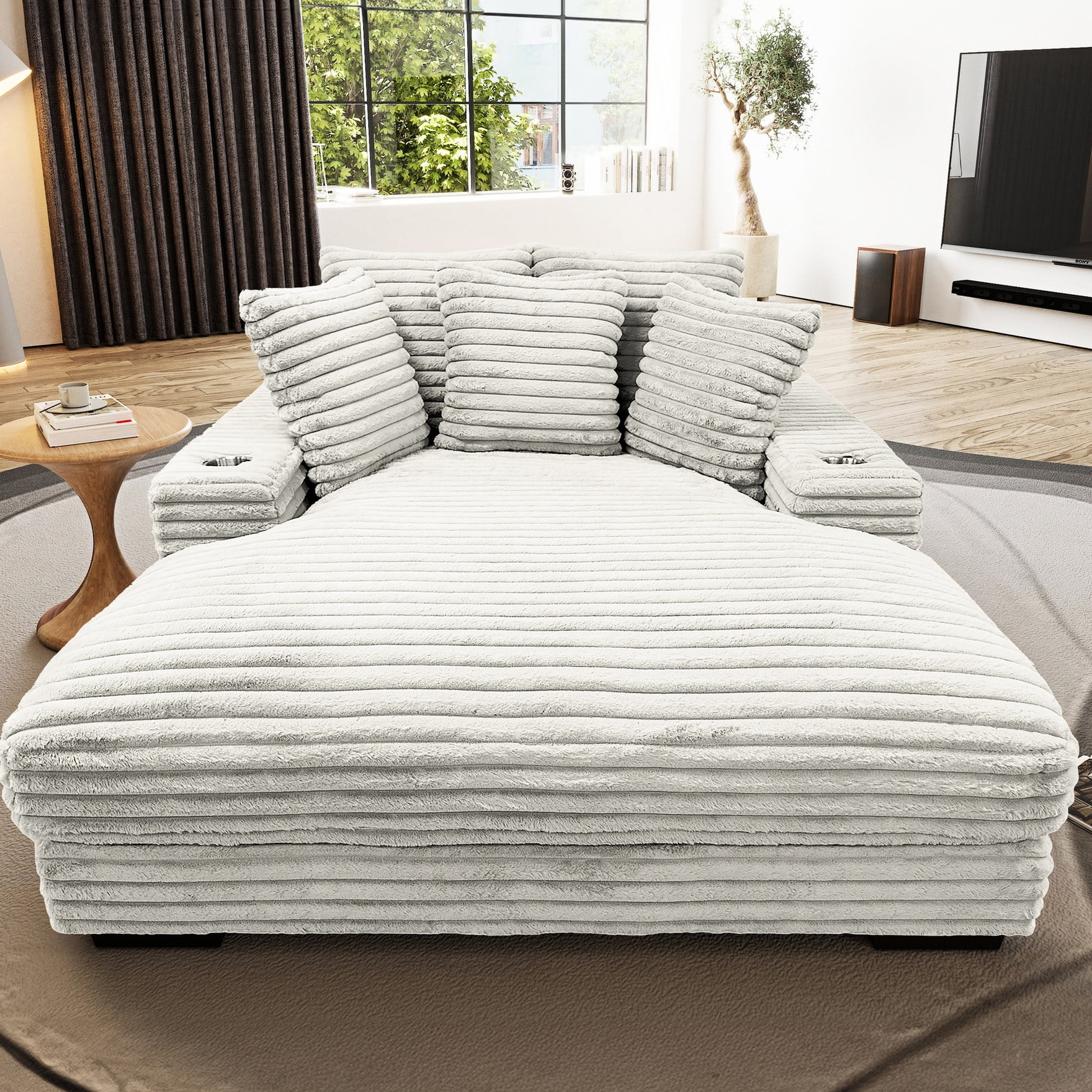 Large chaise sofa with corduroy filler and USB - Great for a stylish ...