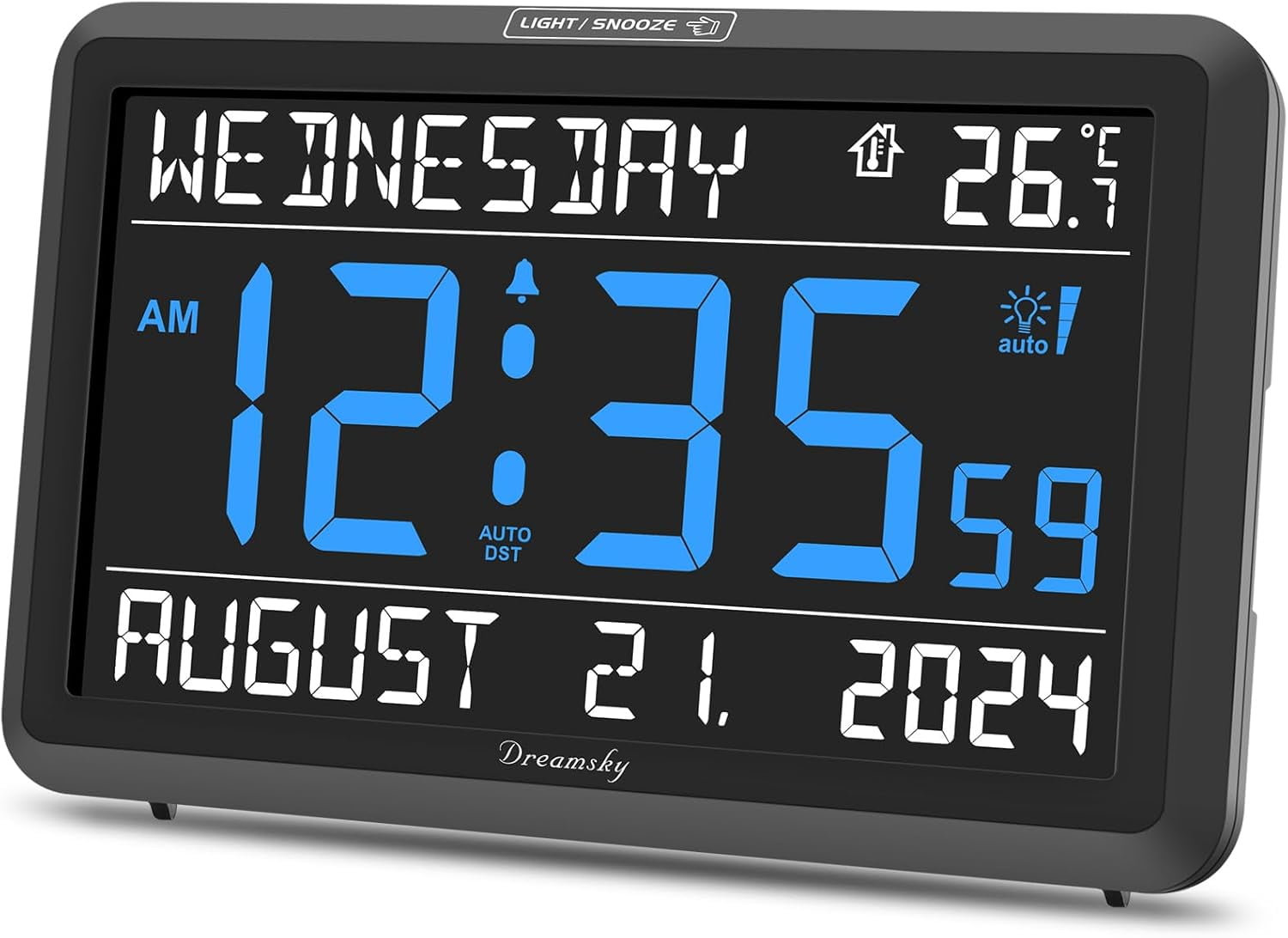 Large digital clock with date and day - amplifier electric desk clock, sleep alarm with battery ...