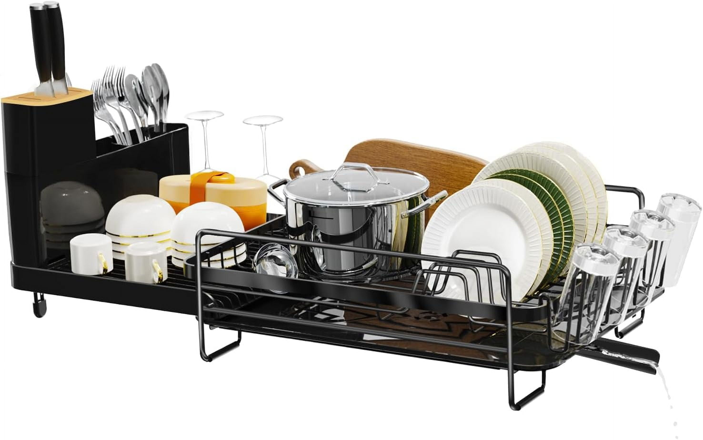 Large dish drying rack with drain board set, stainless steel detachable ...