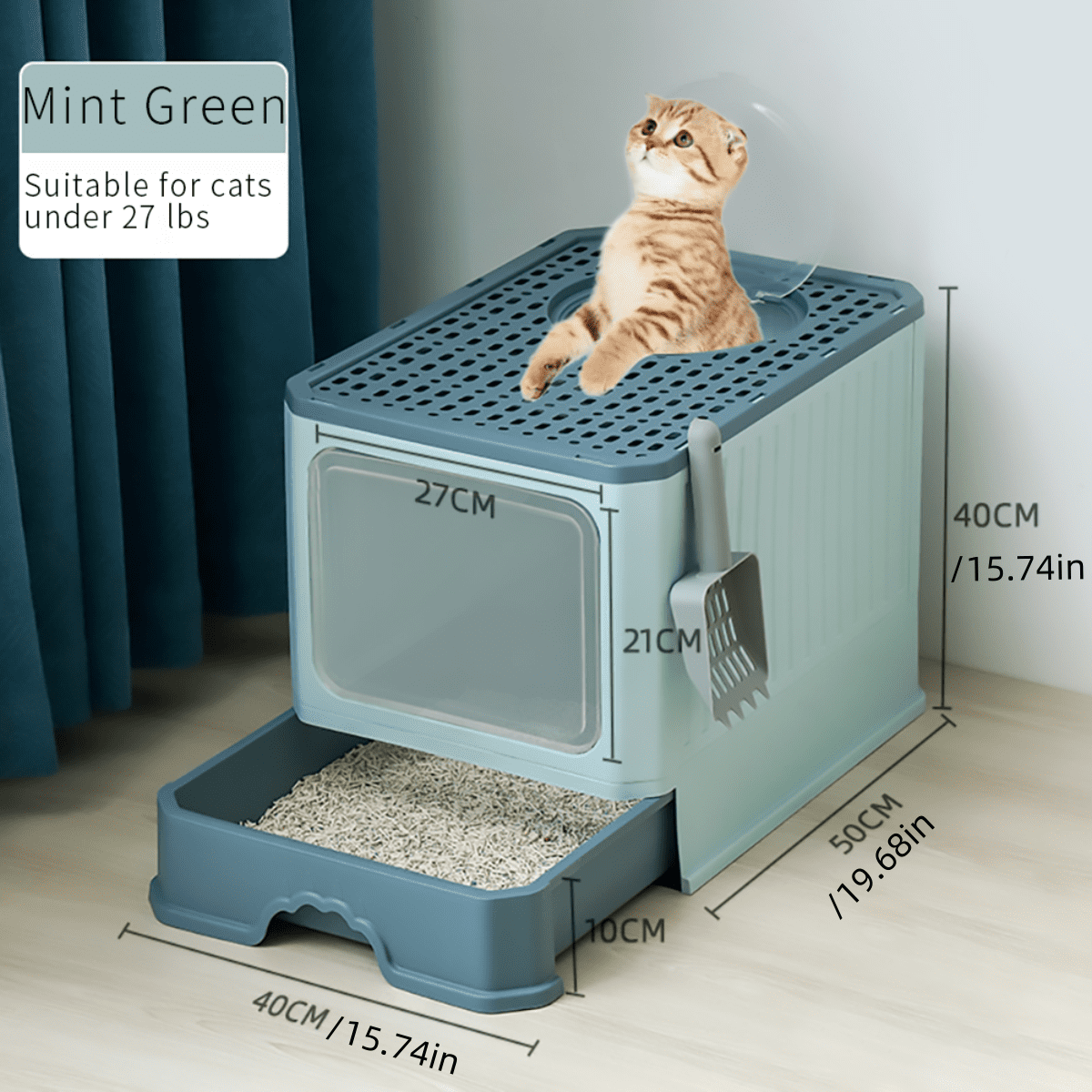 Large fully enclosed cat litter box, drawer style, limited bottom entry and top exit without ...