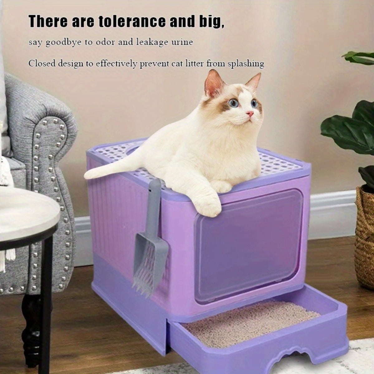 Large fully enclosed cat litter box, drawer style, limited bottom entry and top exit without ...