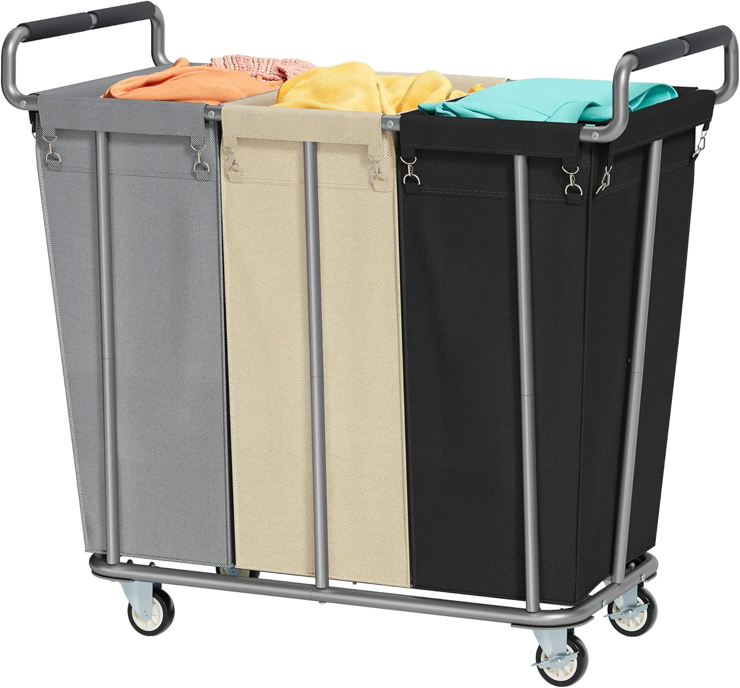 Large laundry hamper with Wheels, 360L 3 Bag Big Rolling Laundry Hamper ...