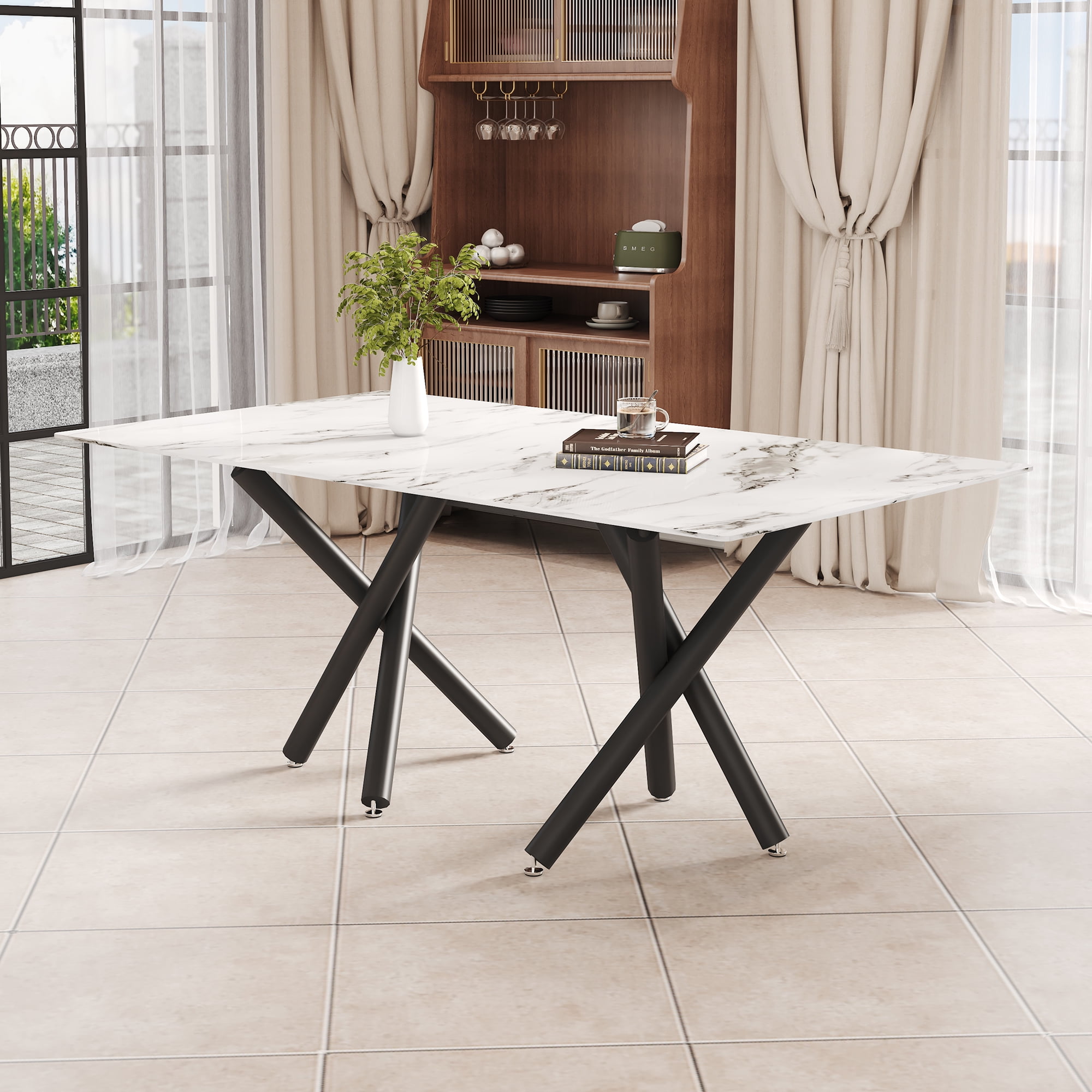 Large modern minimalist rectangular glass dining table, suitable for 6 ...