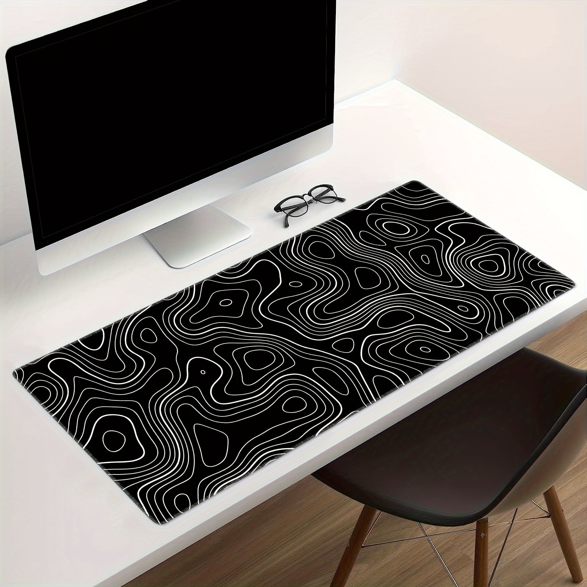 Large mouse pad, abstract terrain line outline washable non-slip rubber ...