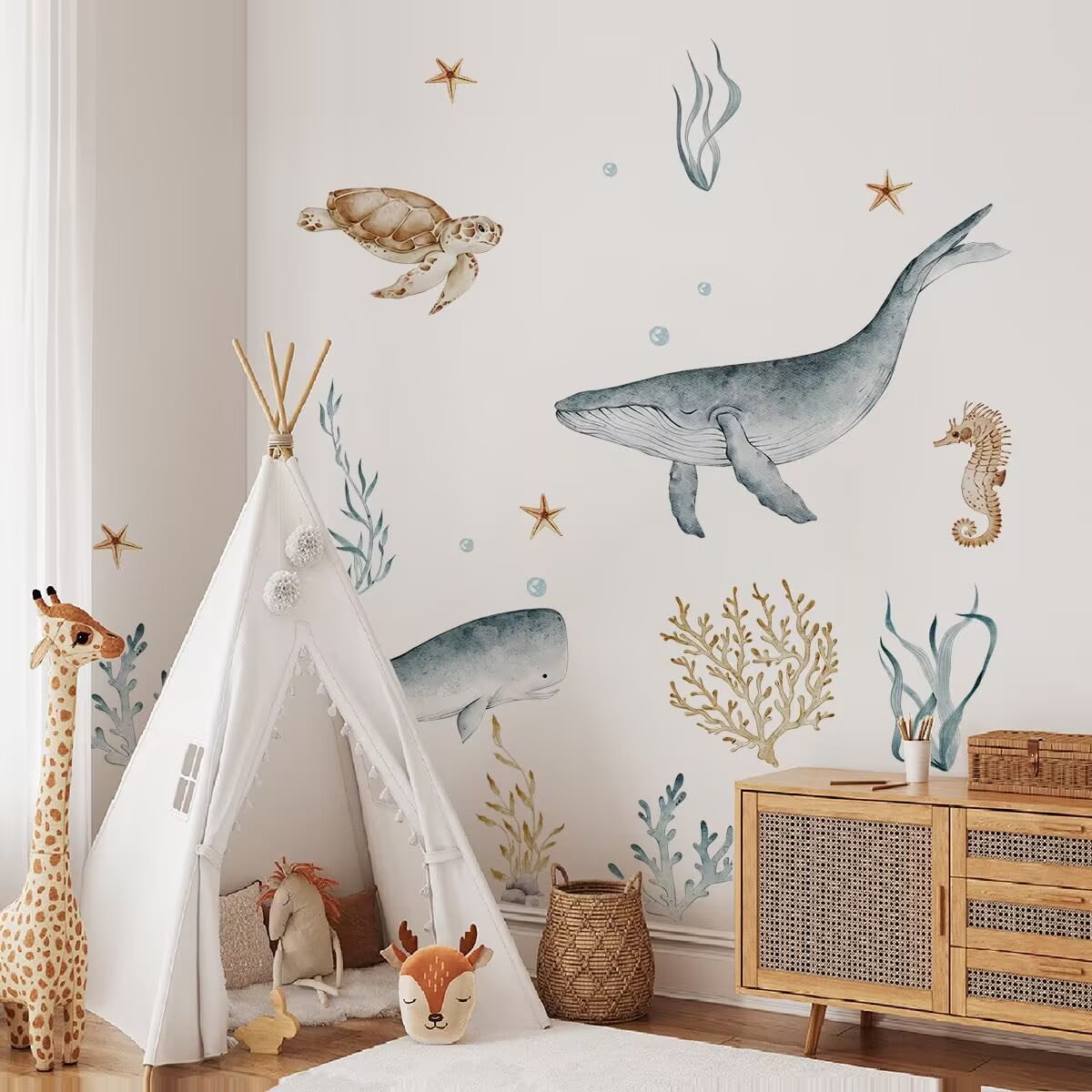 Large ocean world decals, whale decals, seaweed stickers, fish posters ...