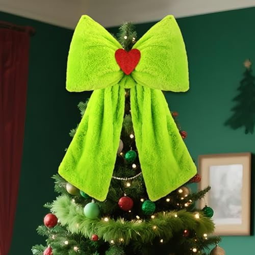 Large plush furry tree topper & wreath with heart, holiday door/window ...