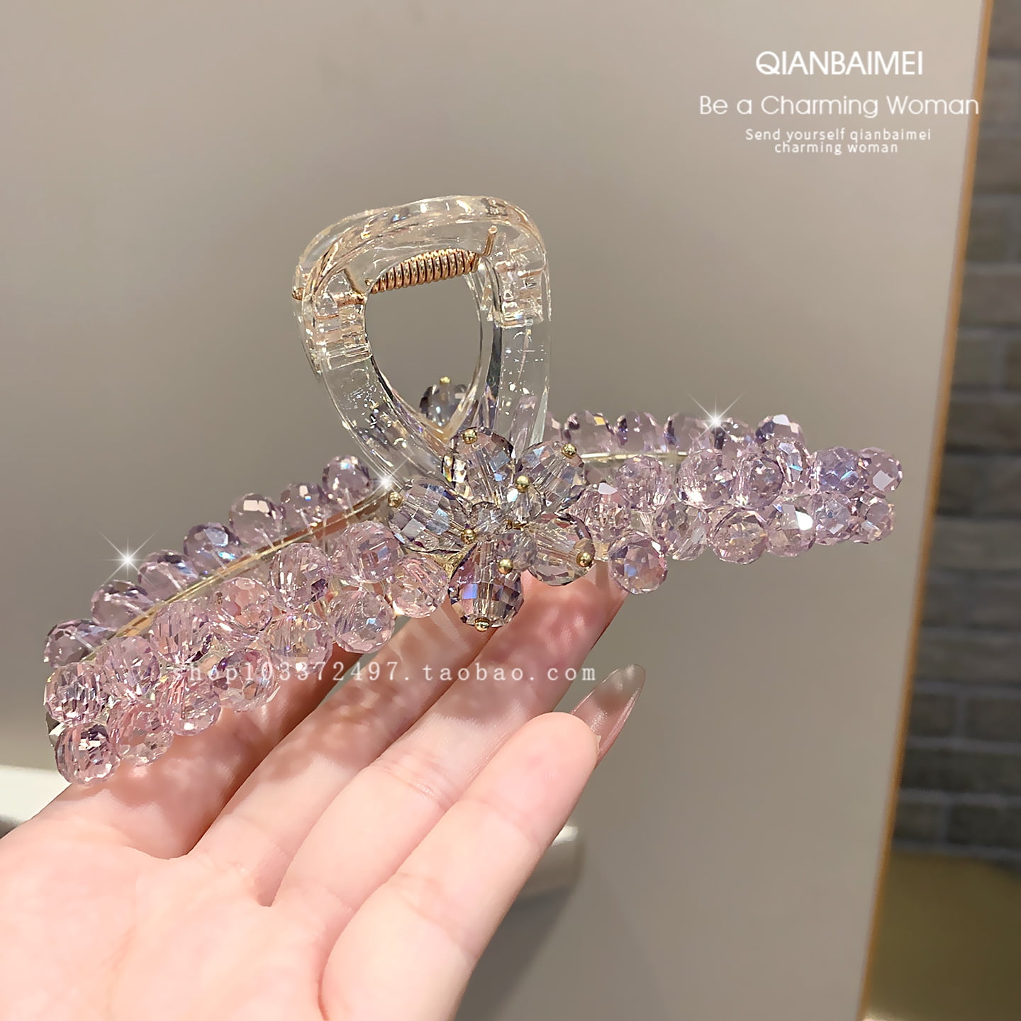 Large purple crystal claw clip for elegant updo, luxury shark clip for ...