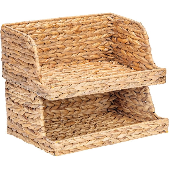 Large rectangular wicker basket with wooden handle, used for shelving ...