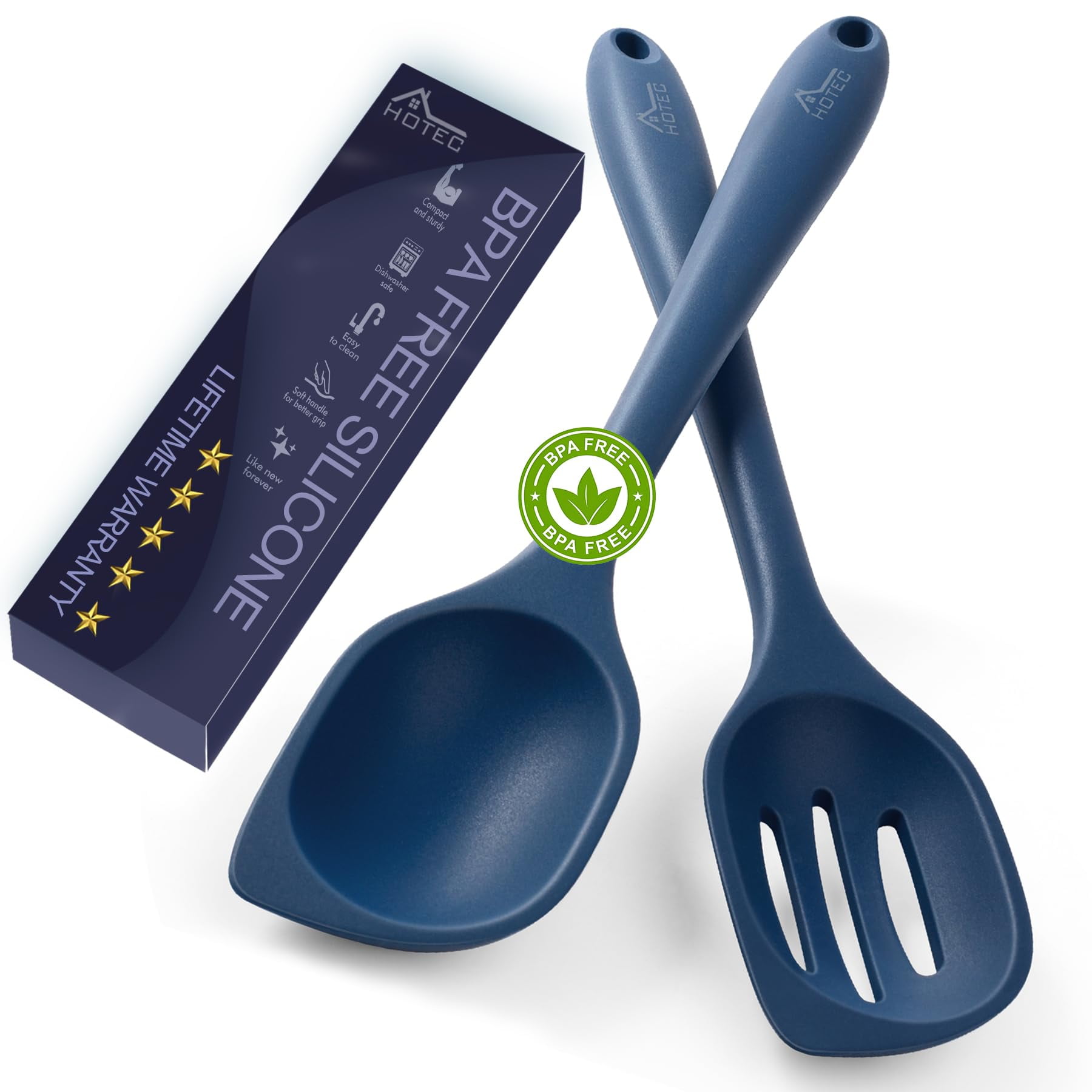 Large silicone cooking spoon set, 2pcs heat resistant 446°F solid and ...
