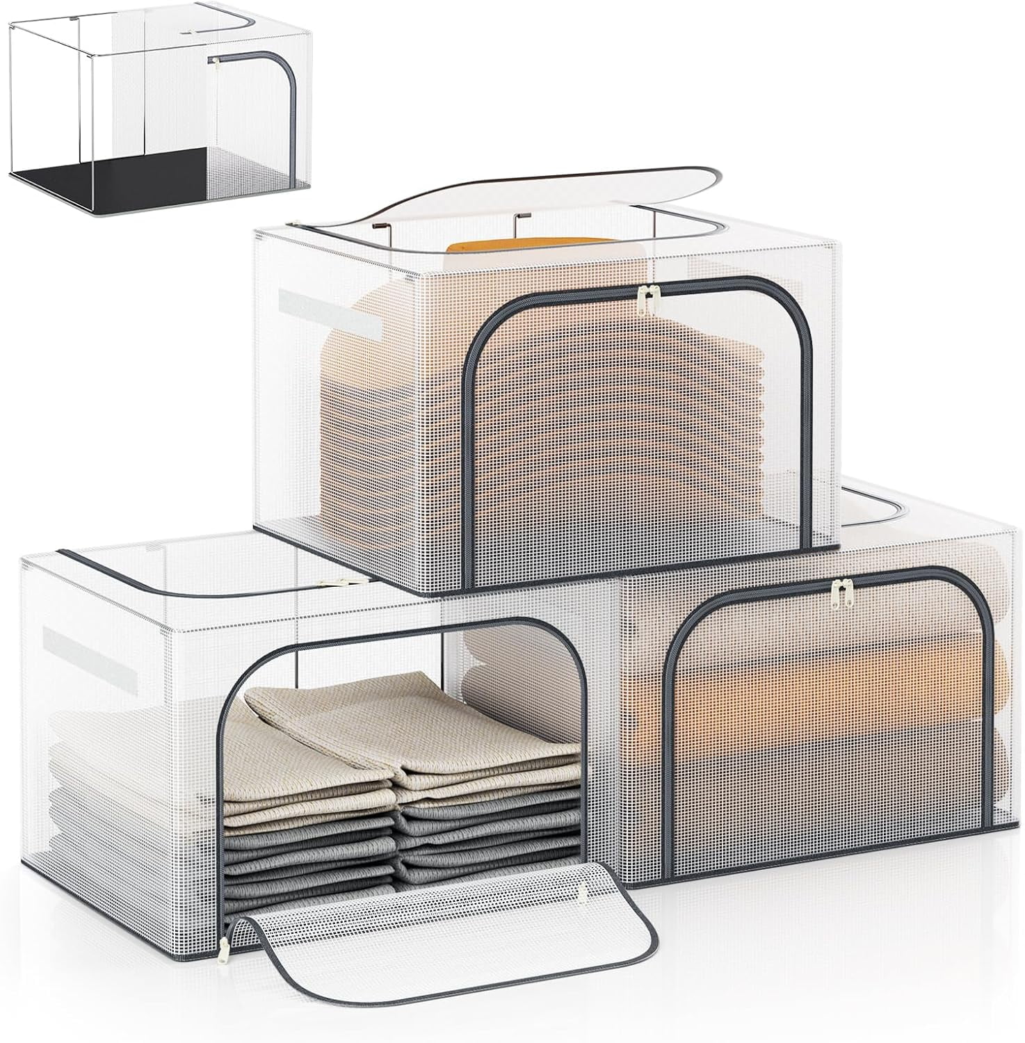 Large size 66L Fully Transparent Openings Clothes Storage Bins with ...