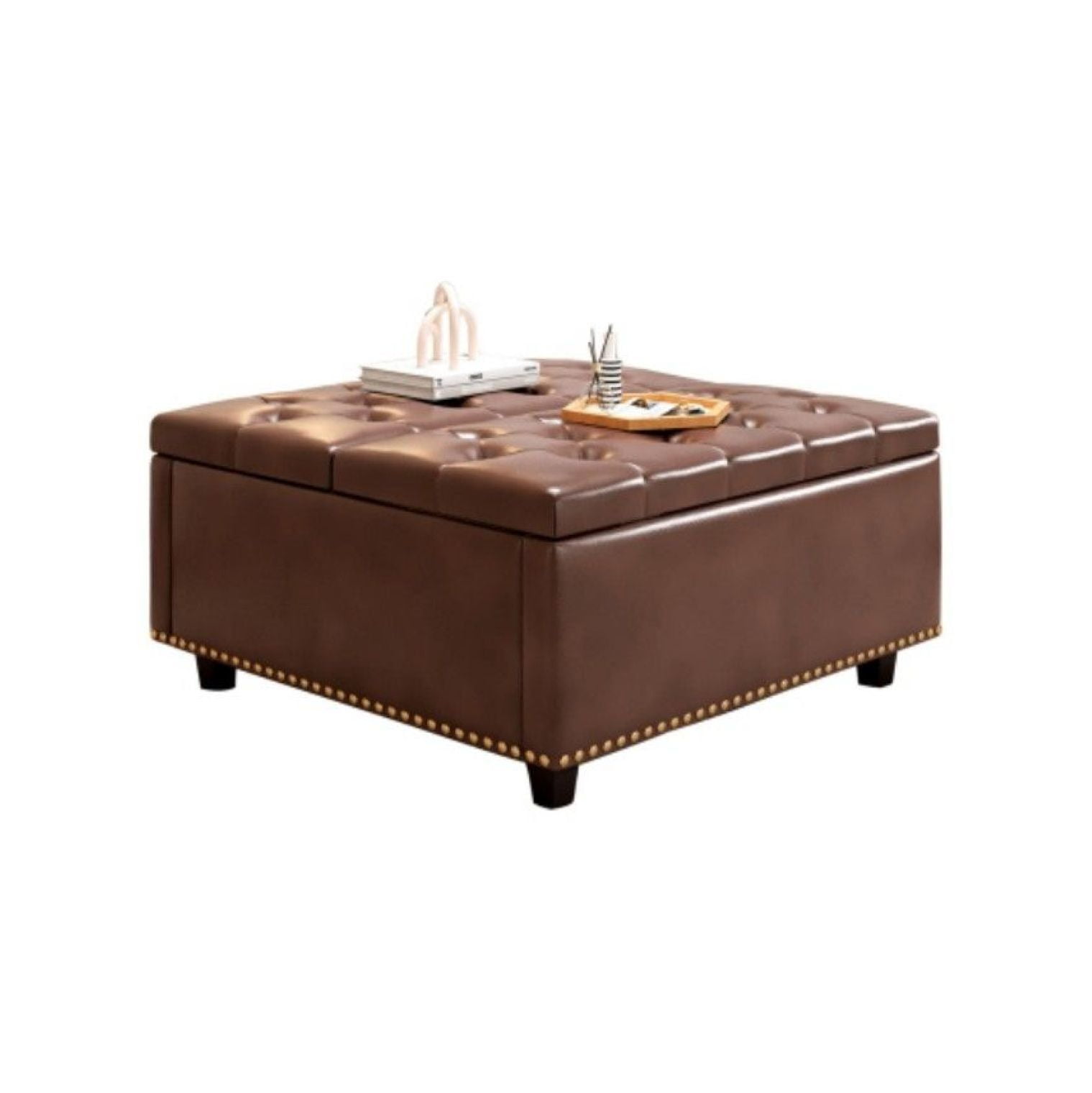 Large square storage stool with two storage doors, footstool for living ...