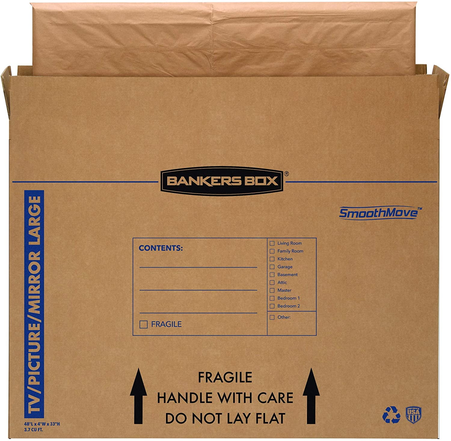 Large - up to 55" TV/Picture/Mirror - Moving Box 4 Pack, 48-in x 4-in x ...