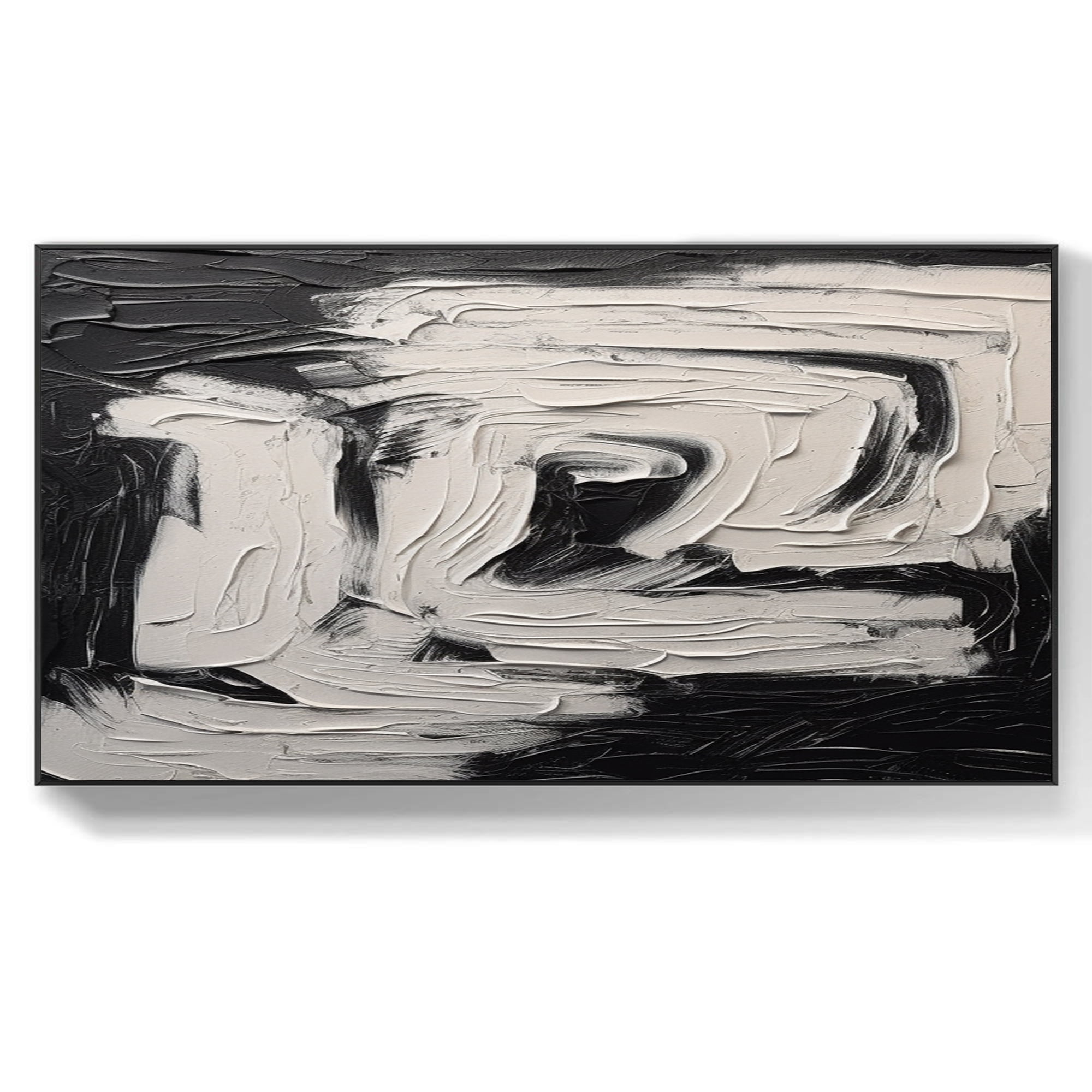 Large white canvas wall art, original oil painting abstract, black and ...