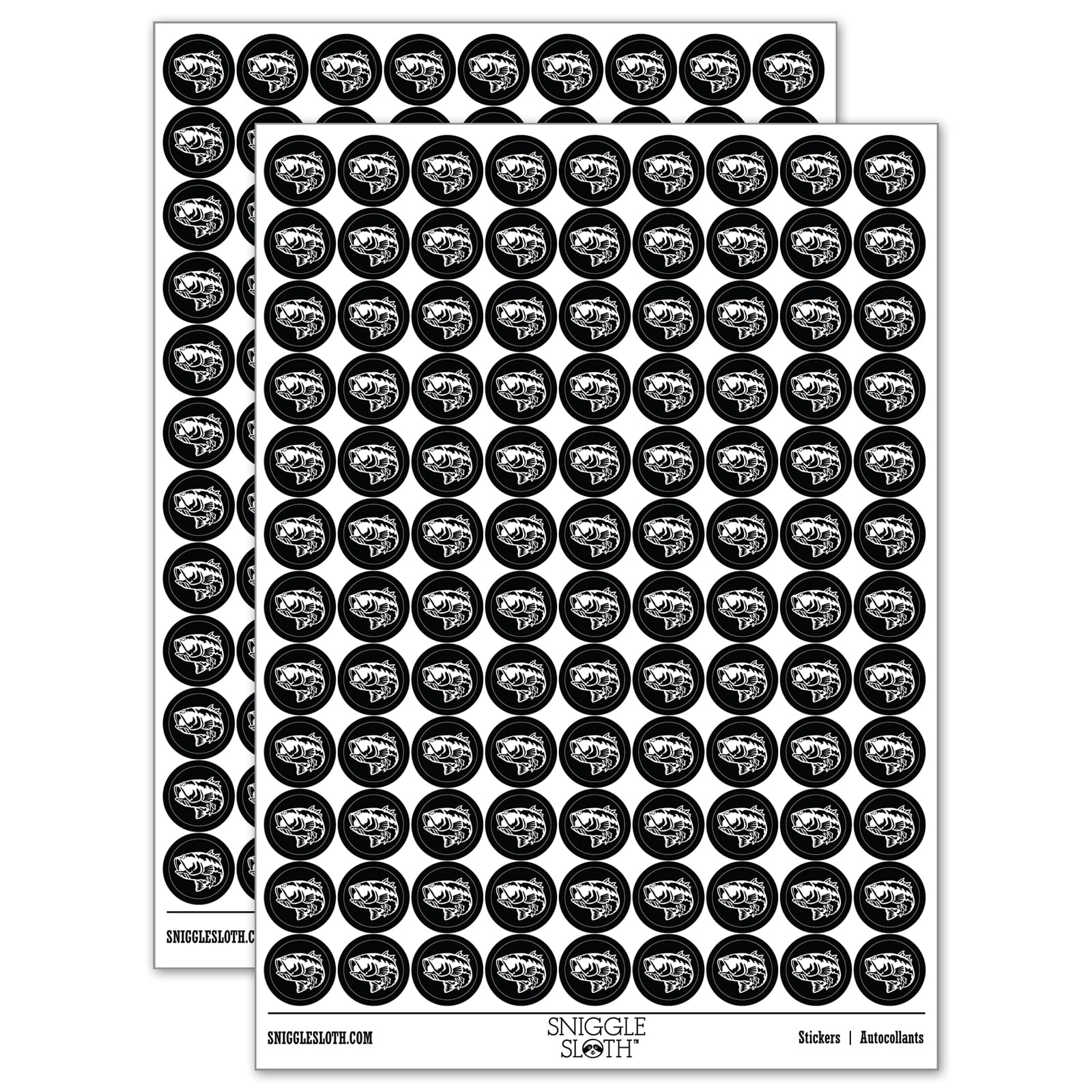 Largemouth Bass Fish Fishing 200+ Round Stickers - Black - Gloss Finish ...