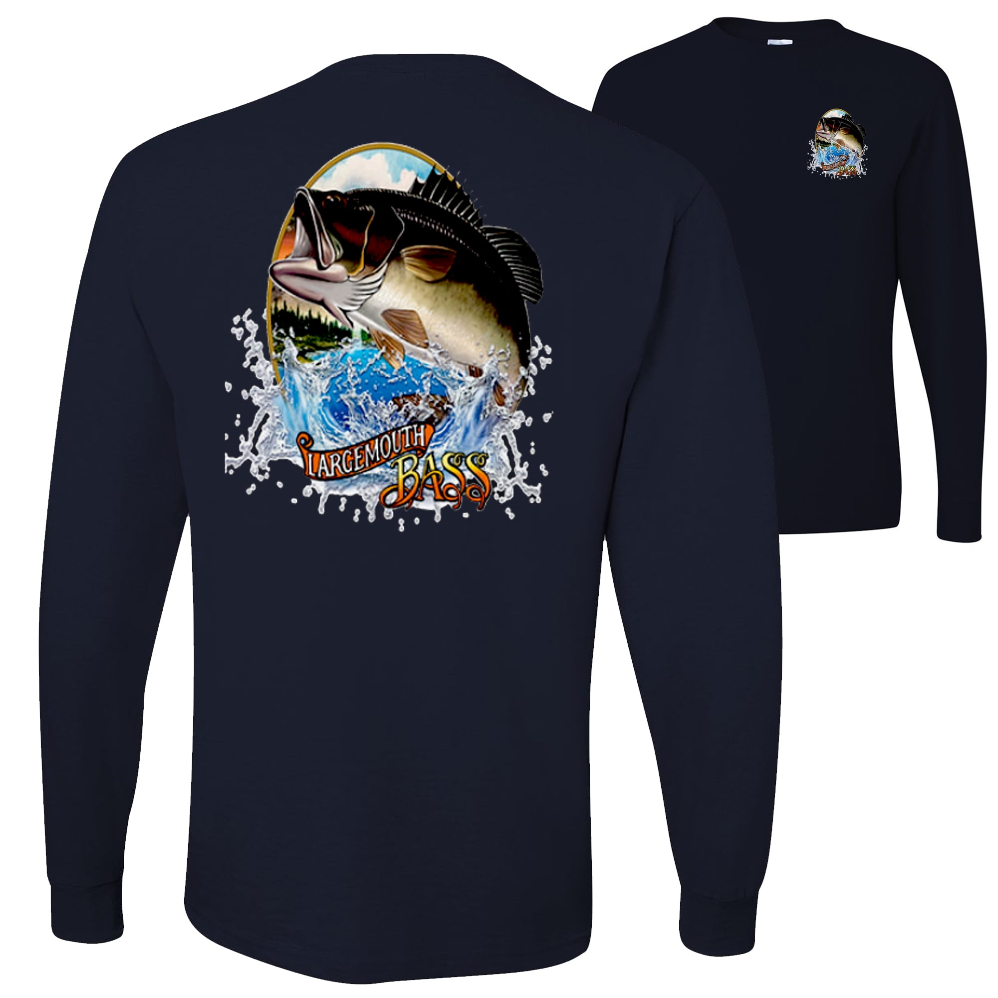 Largemouth Bass Fish Fishling Lovers FRONT AND BACK Mens Long Sleeves ...