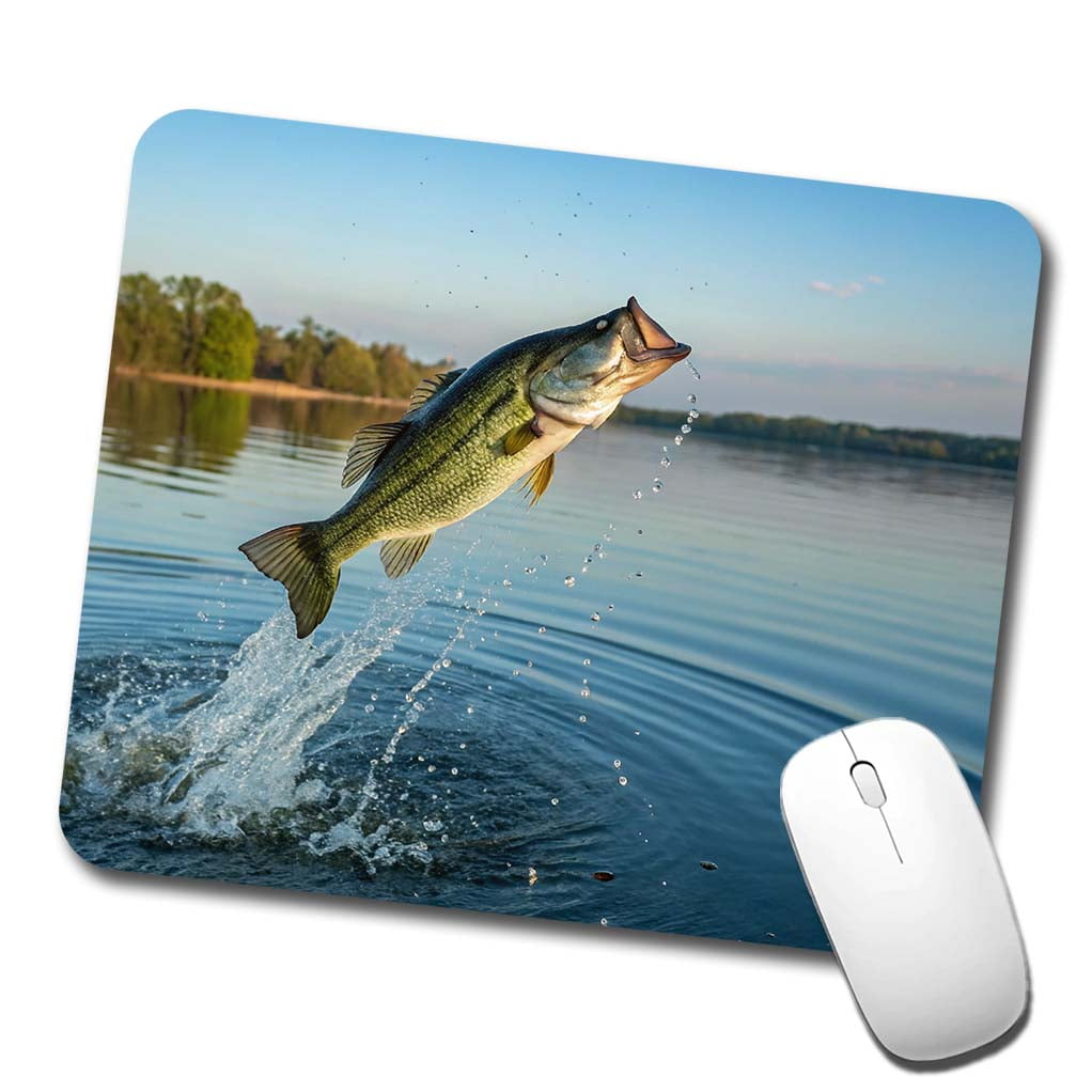 Largemouth Bass Fish Jumping Fishing Mouse Pad Low Profile Gaming Mat ...