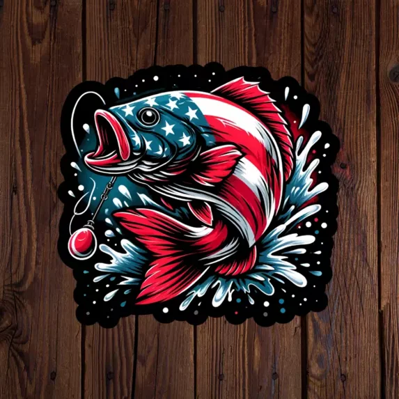 Largemouth Bass Sticker American Flag Fishing Outdoor Laptop Sticker ...
