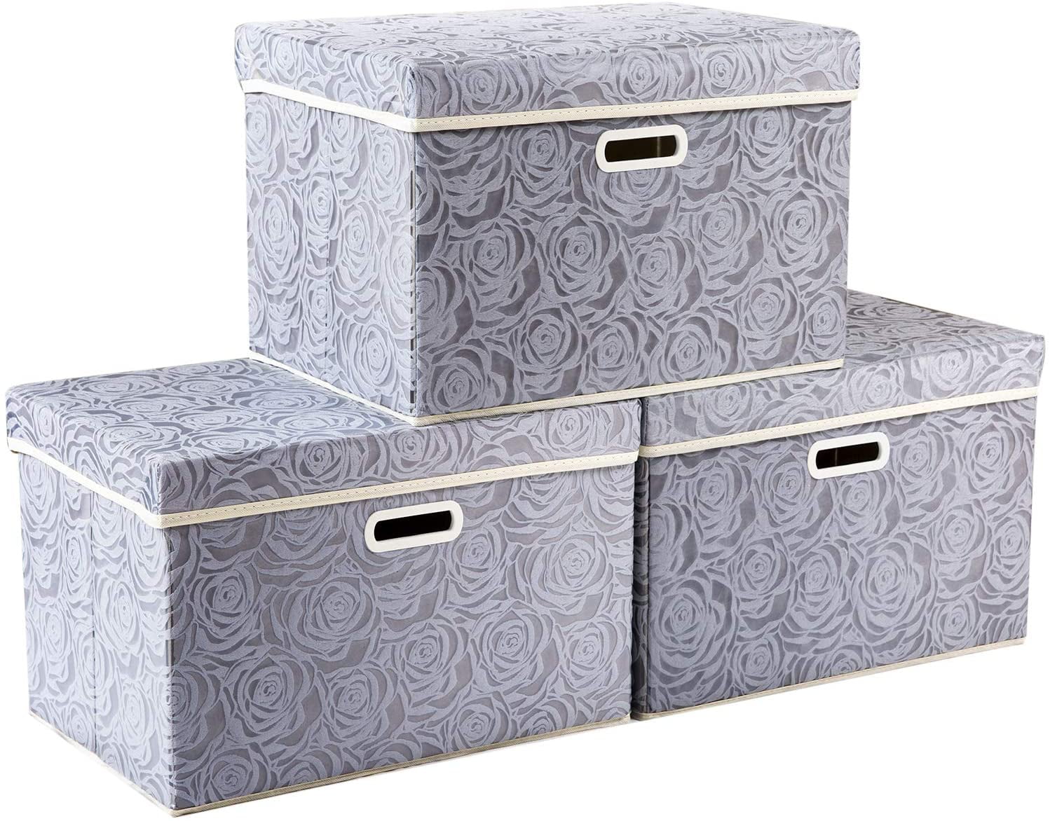 Larger Collapsible Storage Boxes with Lids Fabric Decorative Bins Cubes ...