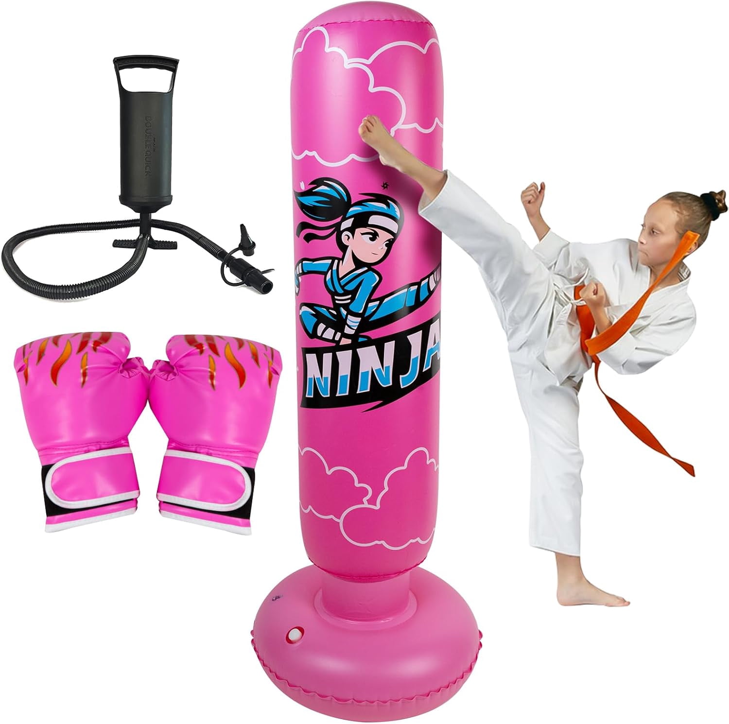 Larger Inflatable Punching Bag for Kids with Boxing Gloves,Tall Ninja ...