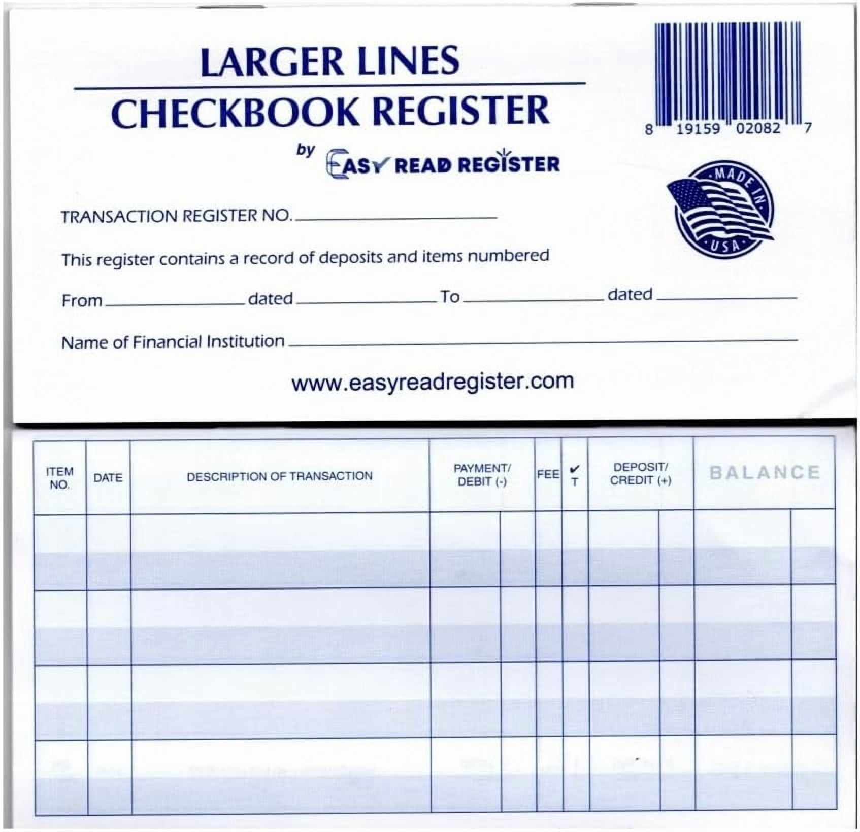 Larger Lines Checkbook Registers, Made in The , Wider Lines Low Vision ...
