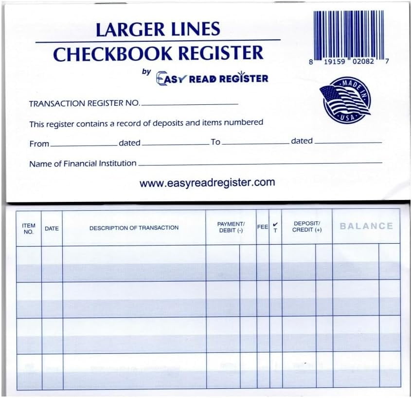 Larger Lines Checkbook Registers, Made in The , Wider Lines Low Vision ...