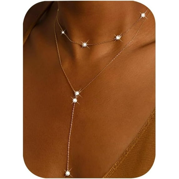 Lariat Gold Long Necklaces for Women Trendy, Dainty 14K Gold Plated ...