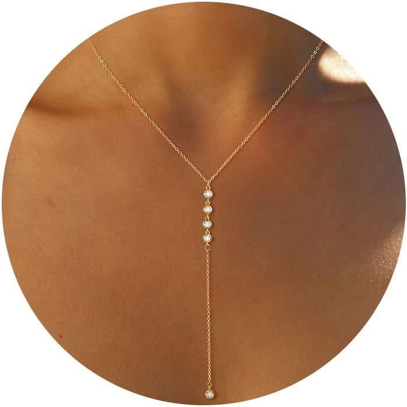 Lariat Gold Necklace for Women, Dainty Long Necklace 14k Gold Plated ...