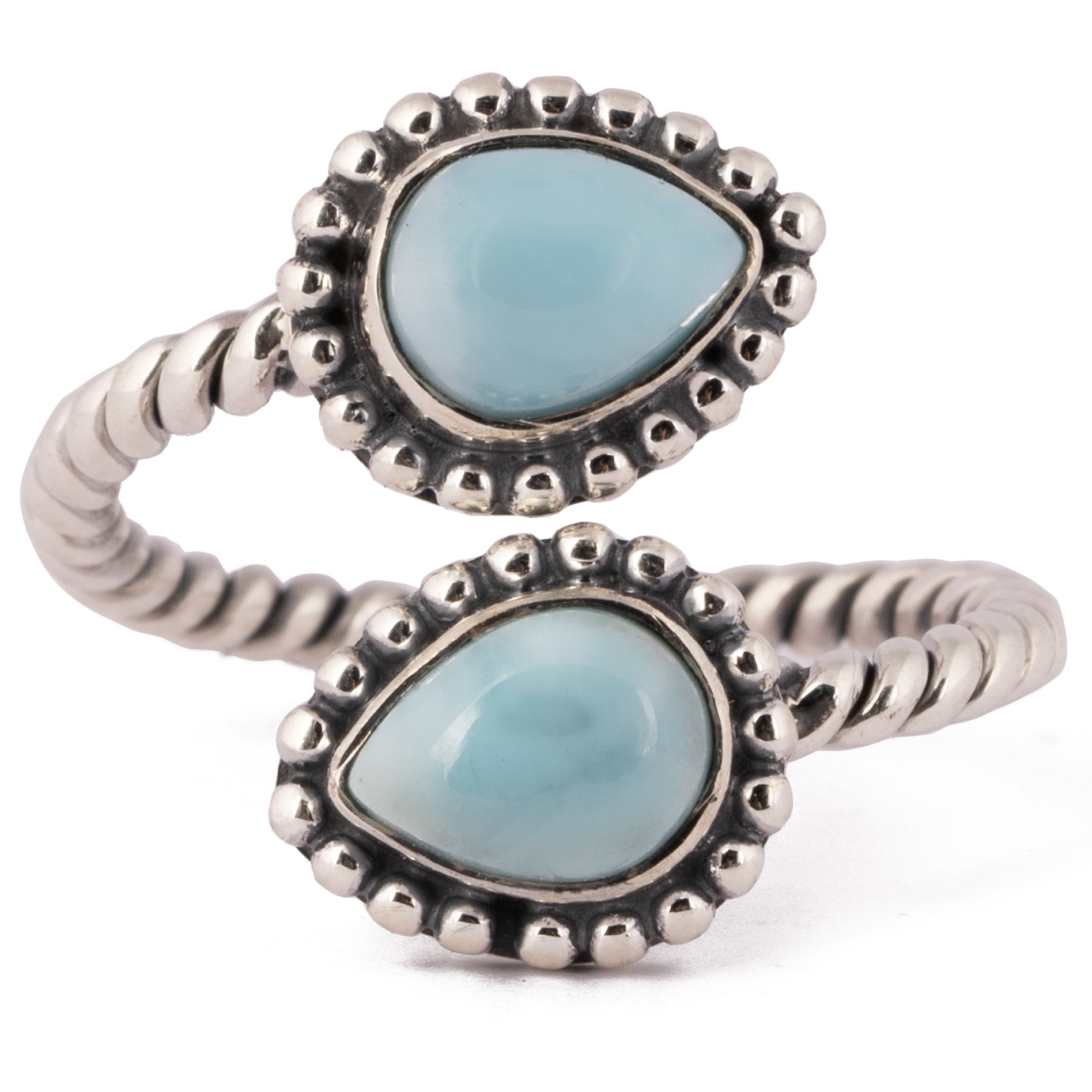 Larimar Adjustable Dainty Ring Gemstone Handmade 925 Solid Sterling Silver Pear Shape Jewelry BY ...