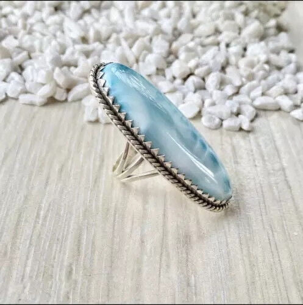 Larimar Large Ring, 925 Sterling Silver Handmade Ring, Women Jewelry ...