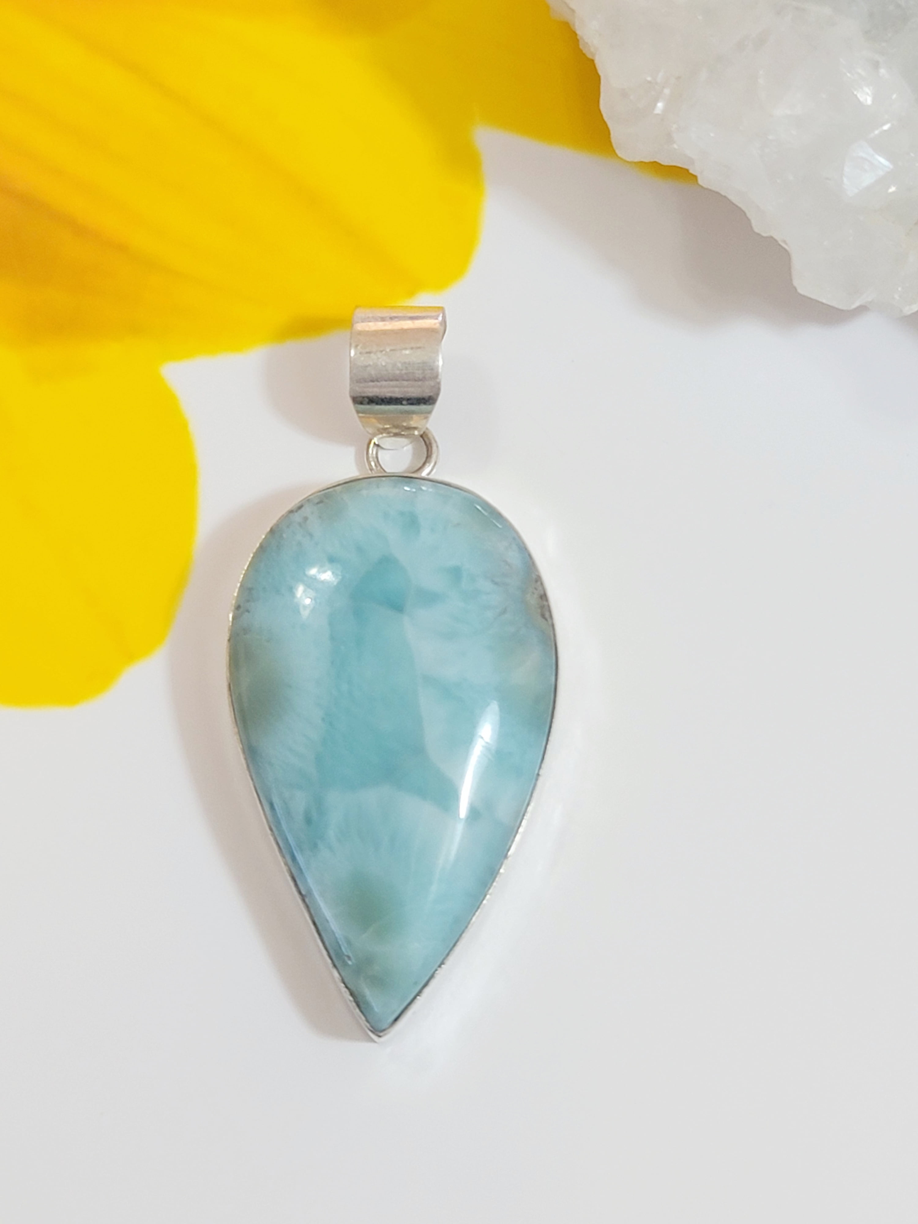 Larimar Pendant, Solid 925 Sterling Silver, Teardrop Larimar, Genuine ...