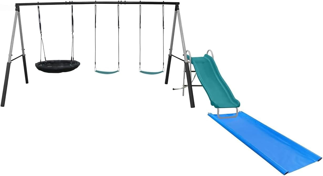 Lark Benton 5-Child Swing Set Wavy Water Slide & 6 Ft Water Tarp, Disc ...