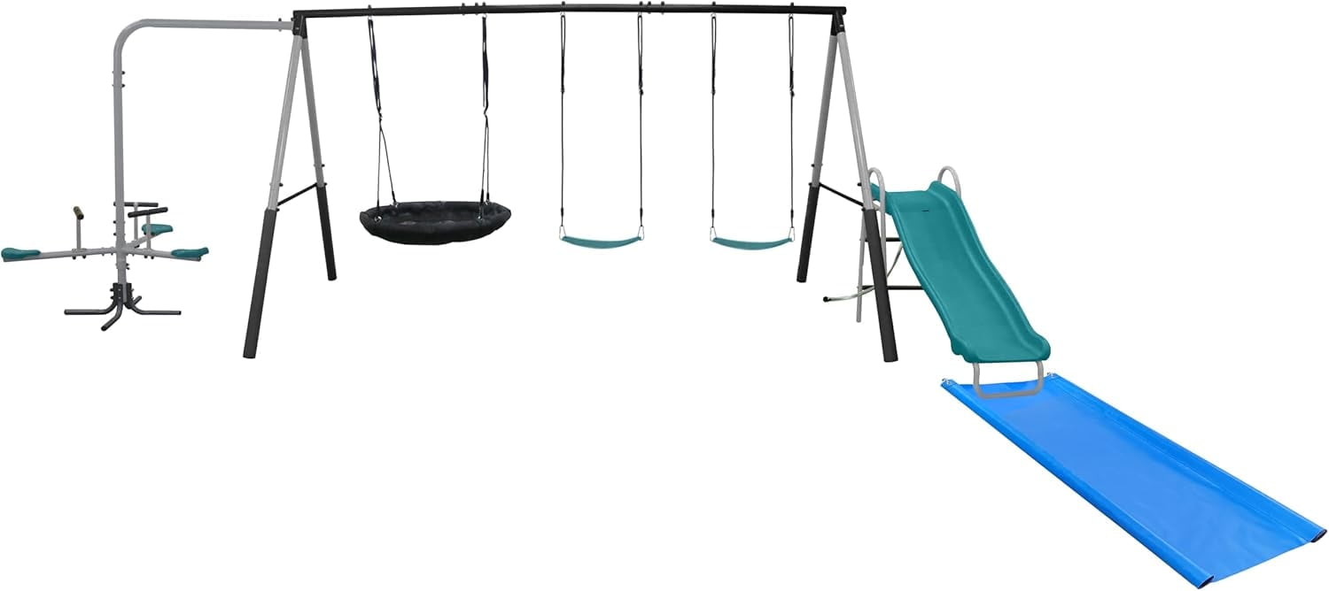 Lark Madison 8-Child Swing Set Wavy Water Slide & 6 Ft Water Tarp, Disc ...