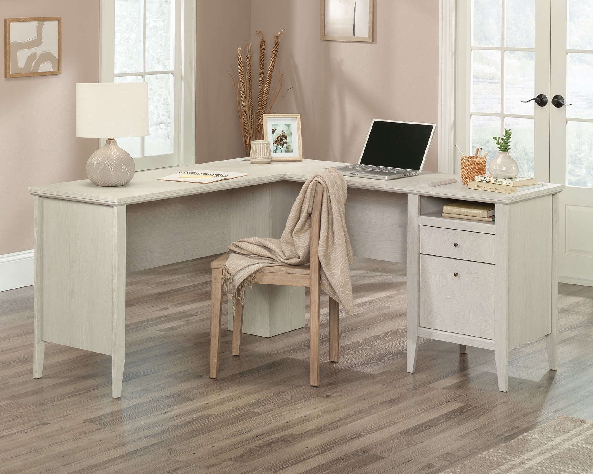 Larkin Ledge L-Shaped Desk with Drawers in Glacier Oak - Walmart.com