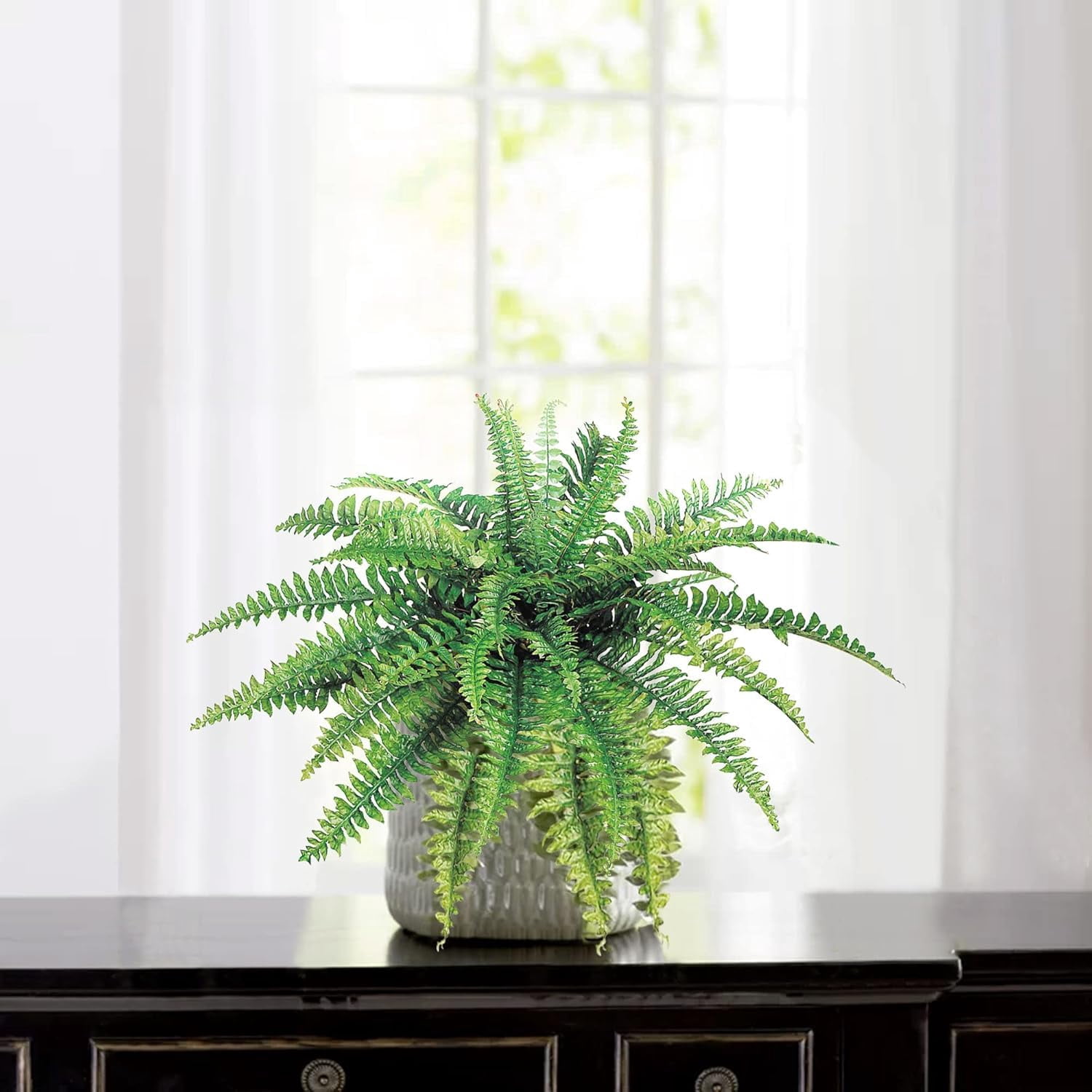 Larksilk 3pc Artificial Boston Fern Plant, 34" Wide, 50 Realistic Silk ...
