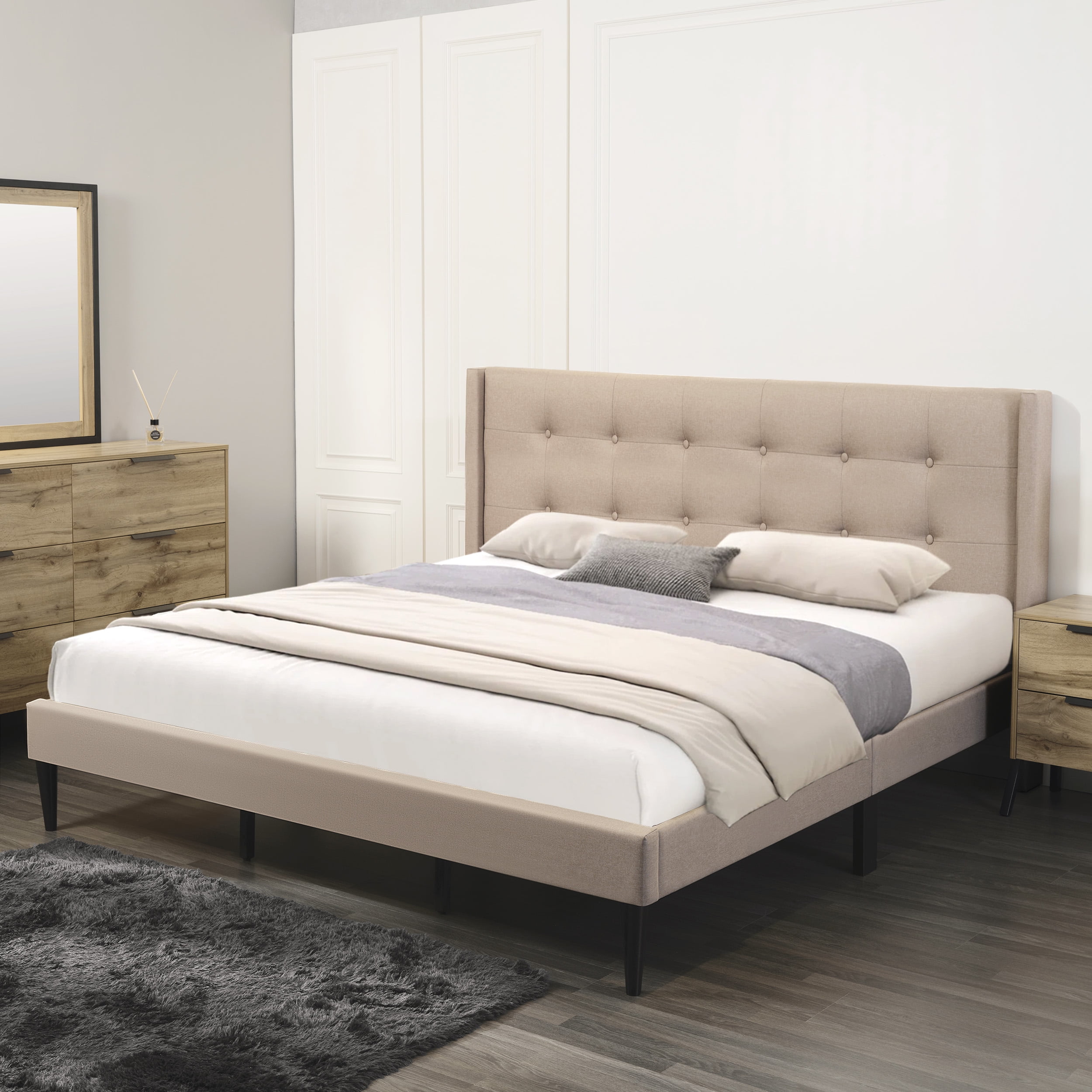 Larksperal Full Size Platform Bed Frame with Upholstered Headboard for ...