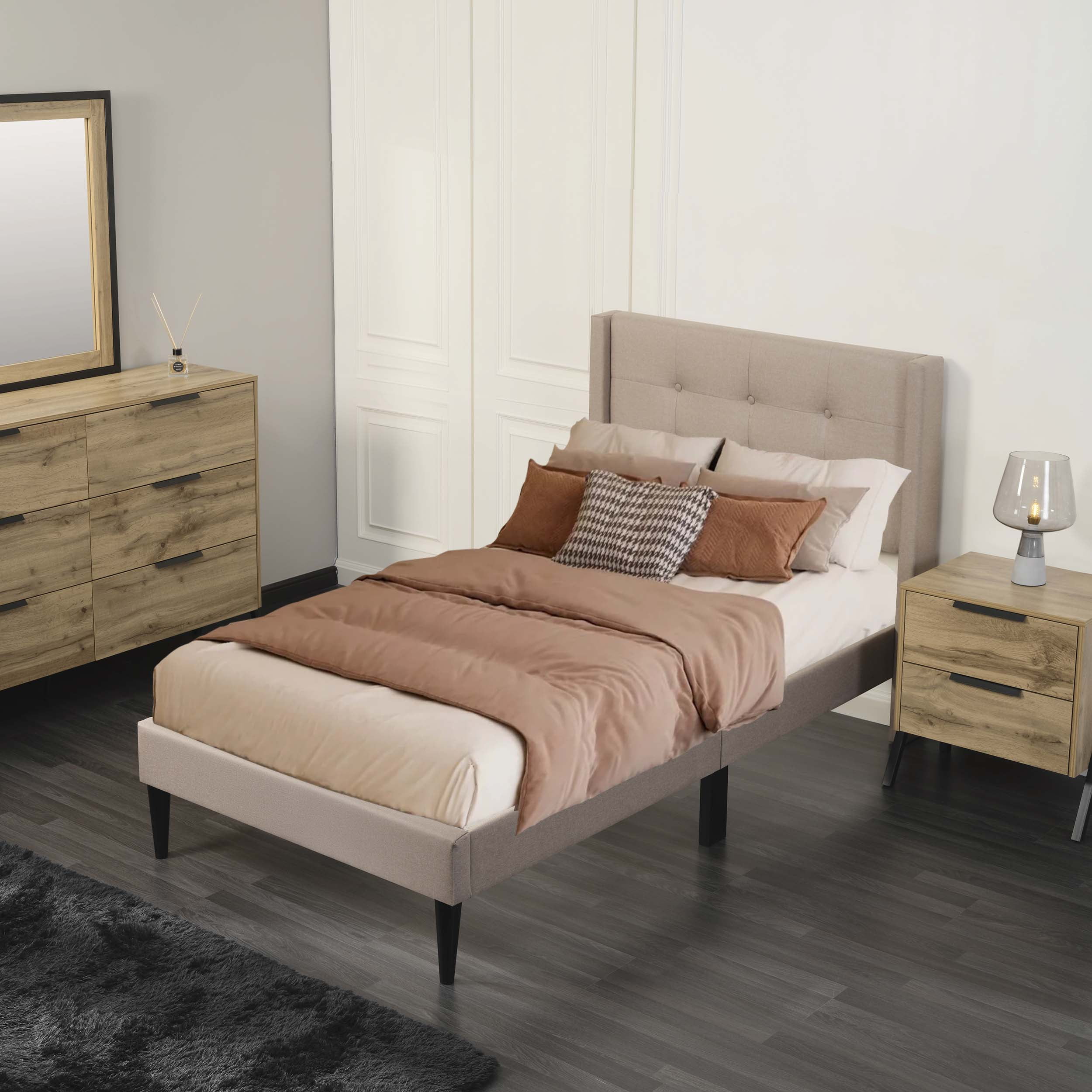 Larksperal Twin Size Bed Frame with Upholstered Headboard, Platform ...