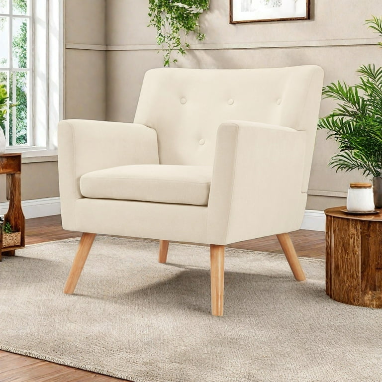 TrumanPick Mid Century Accent Chairs Tufted Modern Living Room Chair Comfy Arm Chair Cozy Sofa Chair for Bedroom Beige