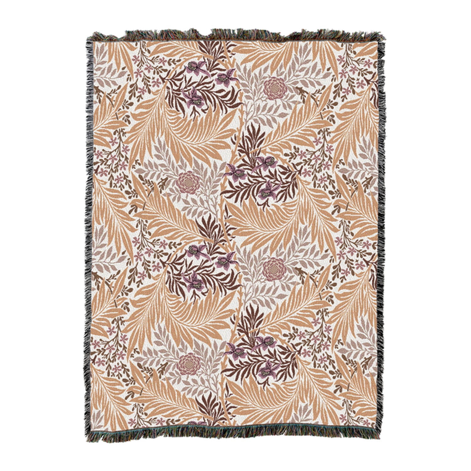Larkspur Pattern Woven Throw Blanket, 100% Cotton, Fringed Edges ...