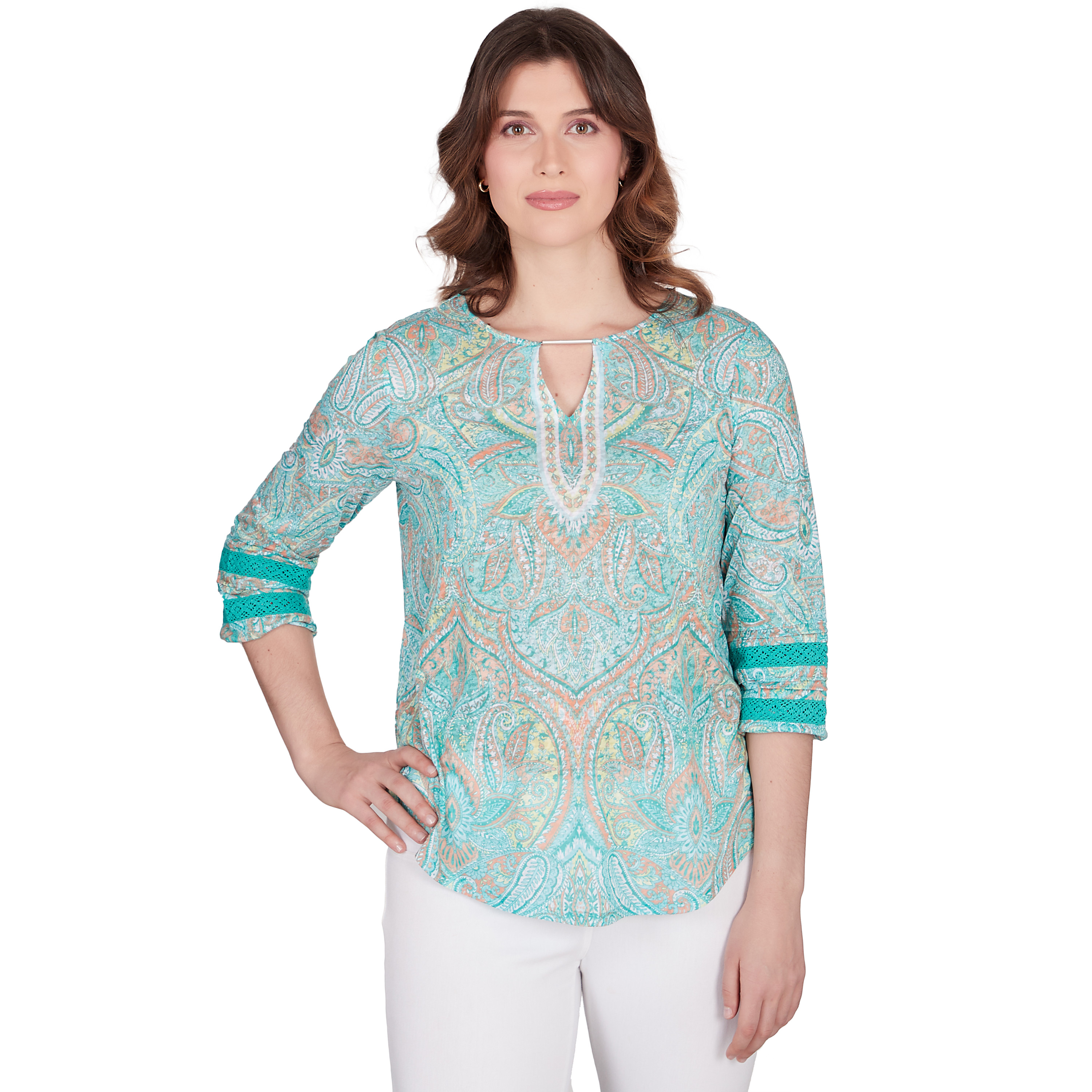 Larky Lark Womens Lace-Enhanced Paisley Top - Walmart.com