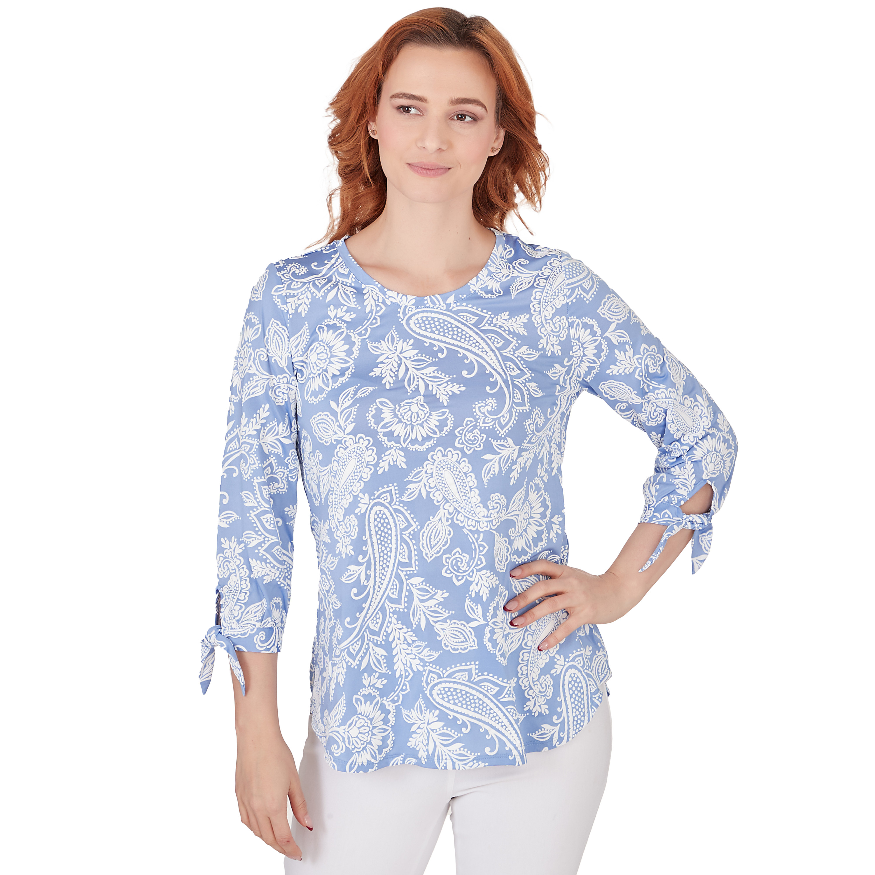 Larky Lark Womens Scoop Neck Monotone Paisley Puff Print Top Featuring ...