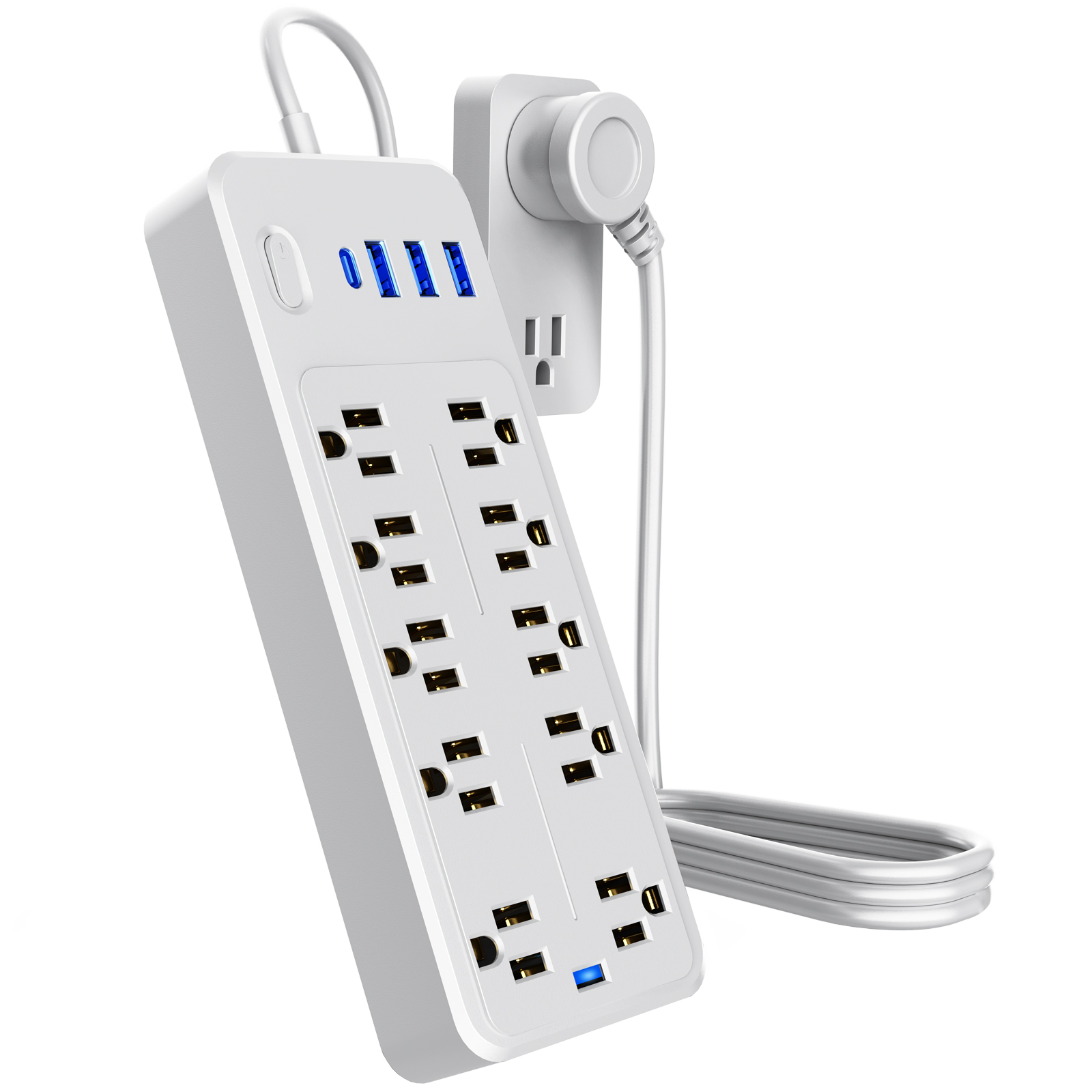 Poweradd 3-Outlet Surge Protector 3 USB Ports Power Strip with 5ft ...