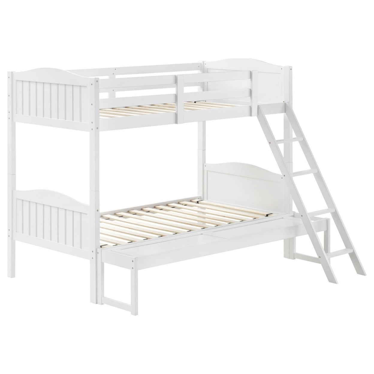 Laro Twin over Full Bunk Bed Attached Ladder Guard Rails White Wood ...